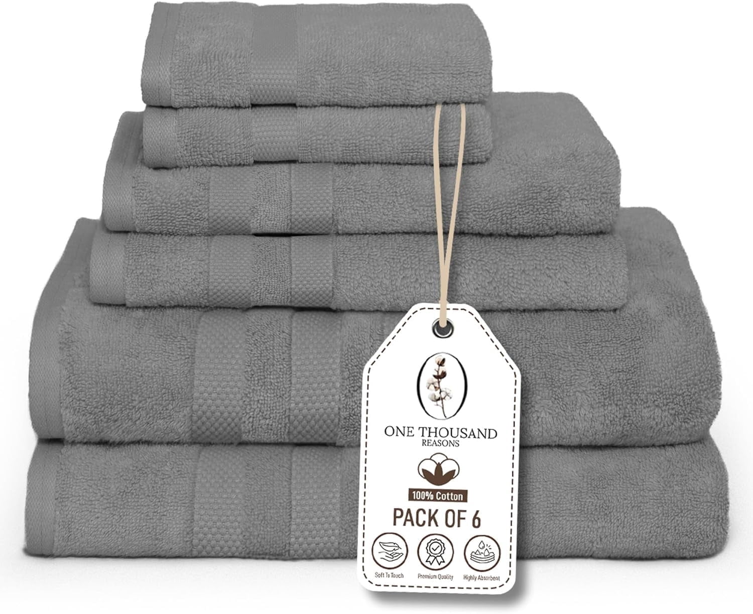 One Thousand Reasons 6 Piece Towel Set, Triple Stripe, Soft Cotton ...