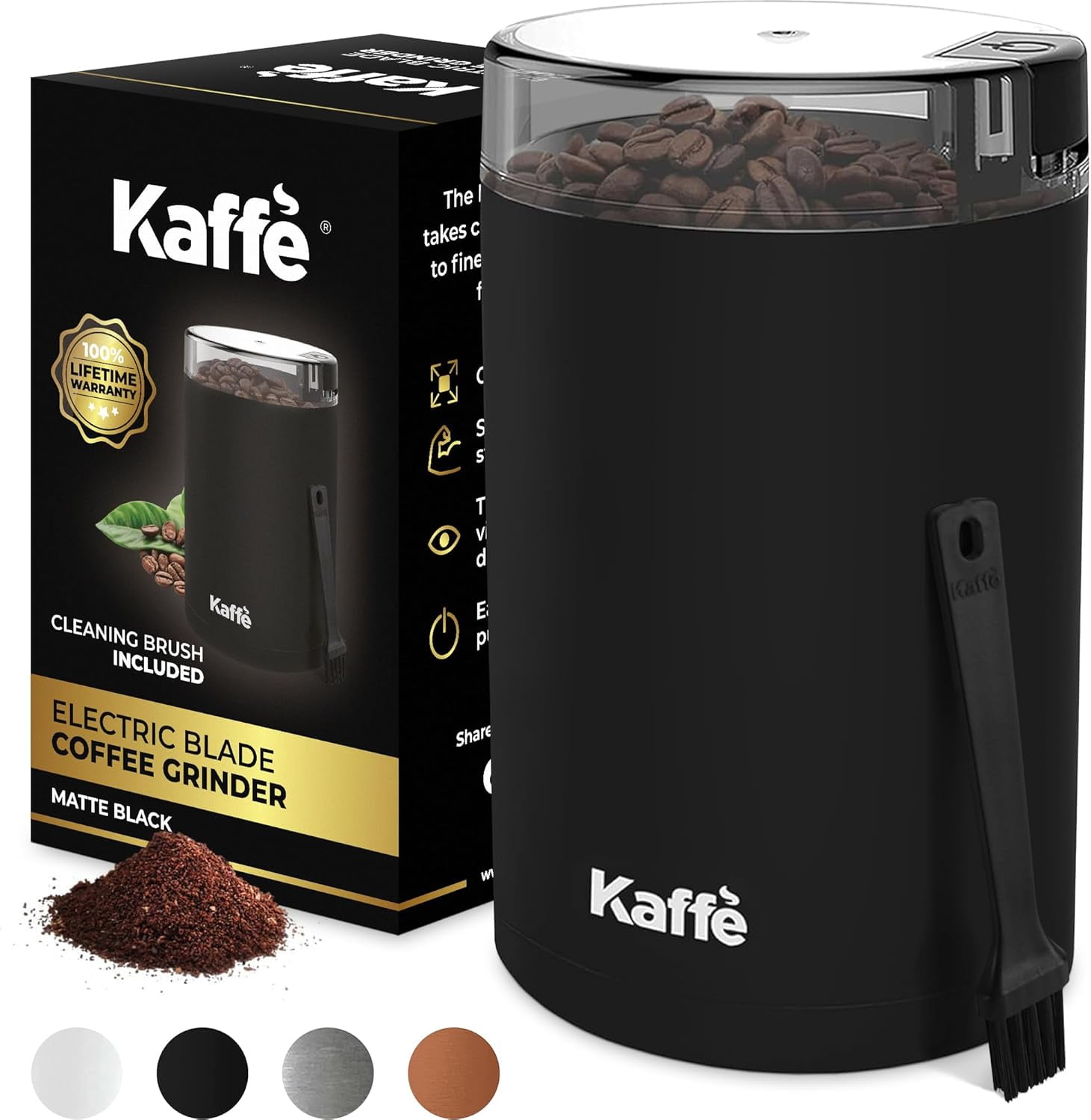 One-Touch Coffee Grinder Electric w/Cleaning Brush (3 oz) - Stainless ...