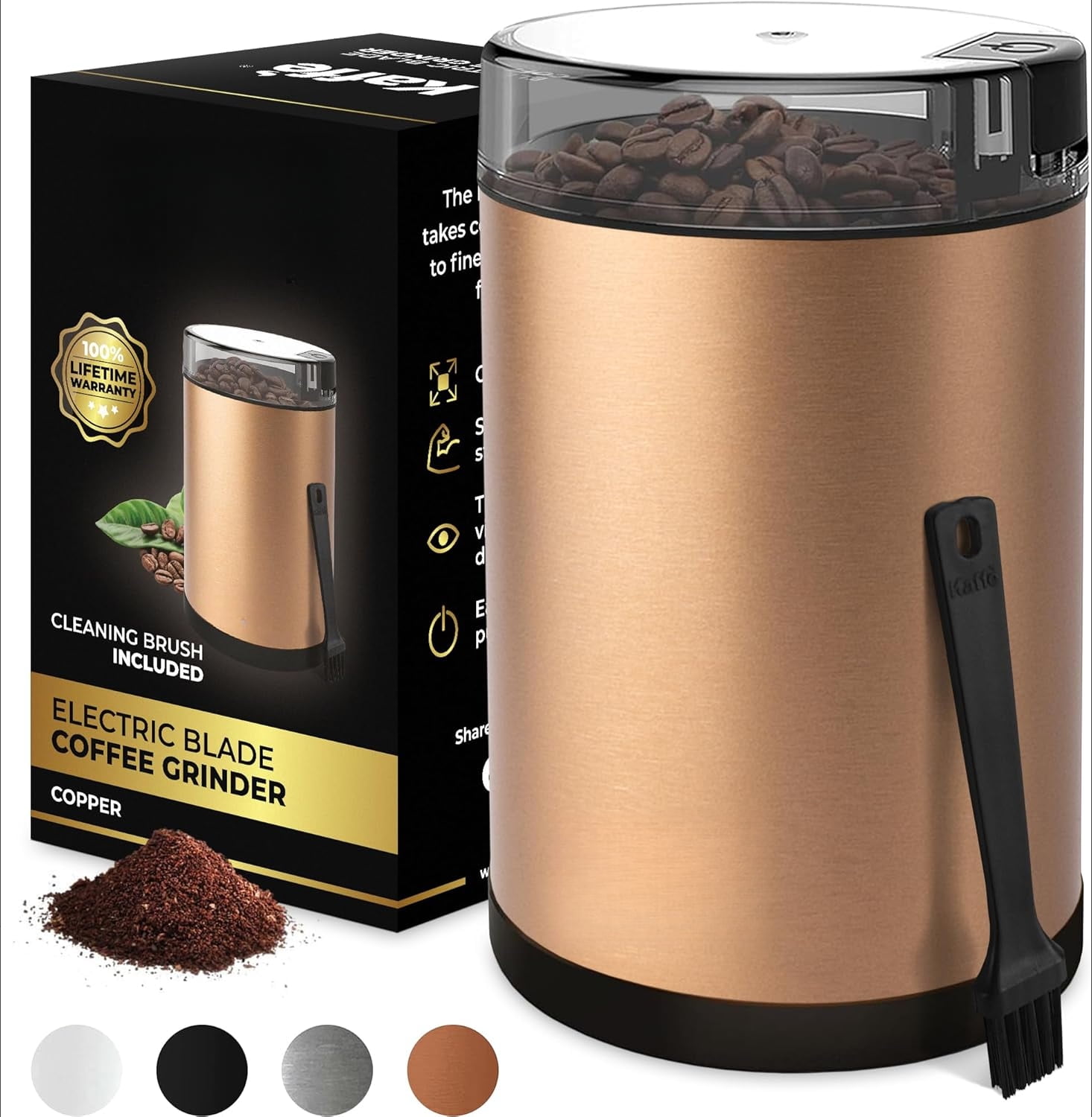 One-Touch Coffee Grinder Electric w/Cleaning Brush - Stainless Steel - Coffee Grinders for Home ...