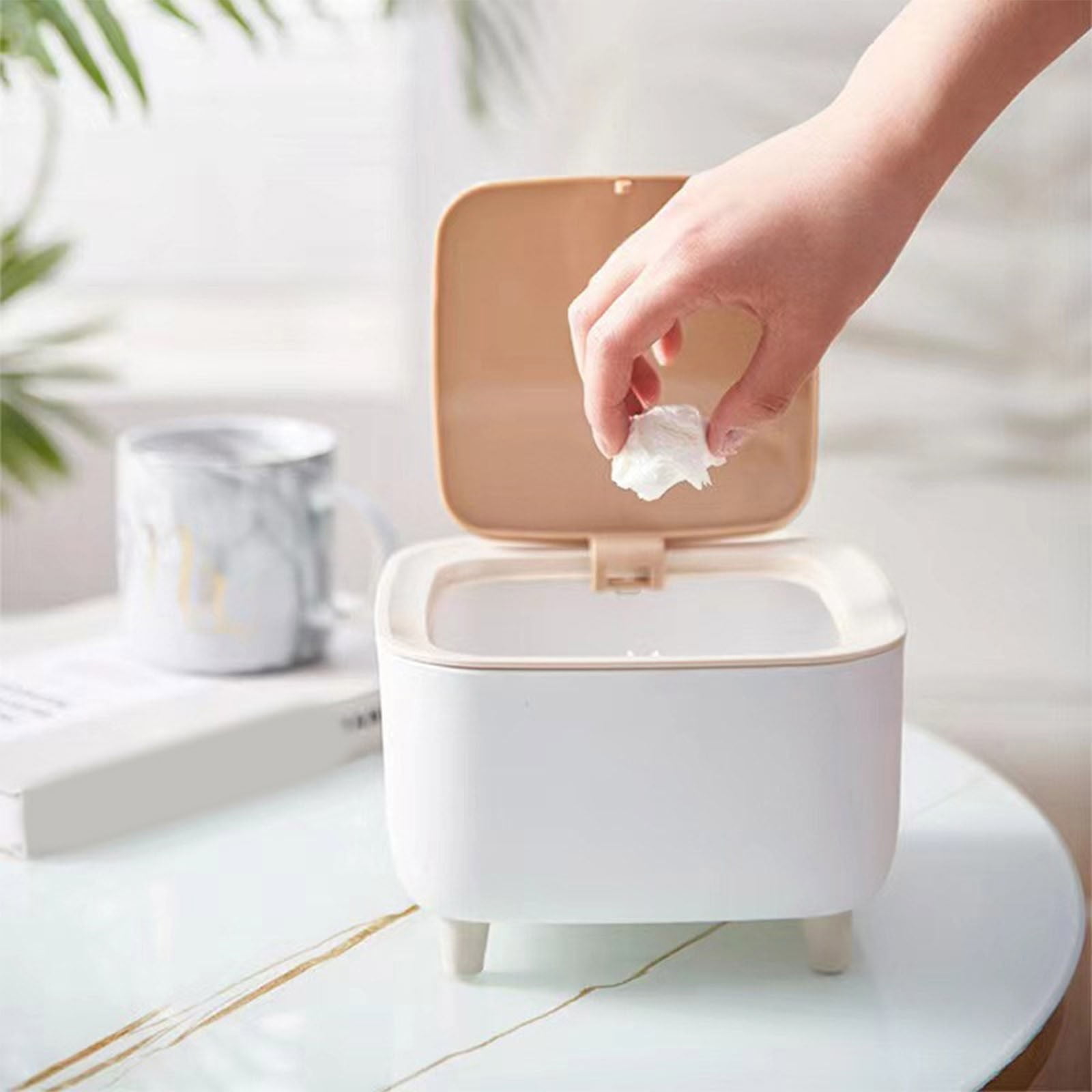 One-Touch Desktop Trash Can, Lidded Office Bin, Odor-Control Garbage ...