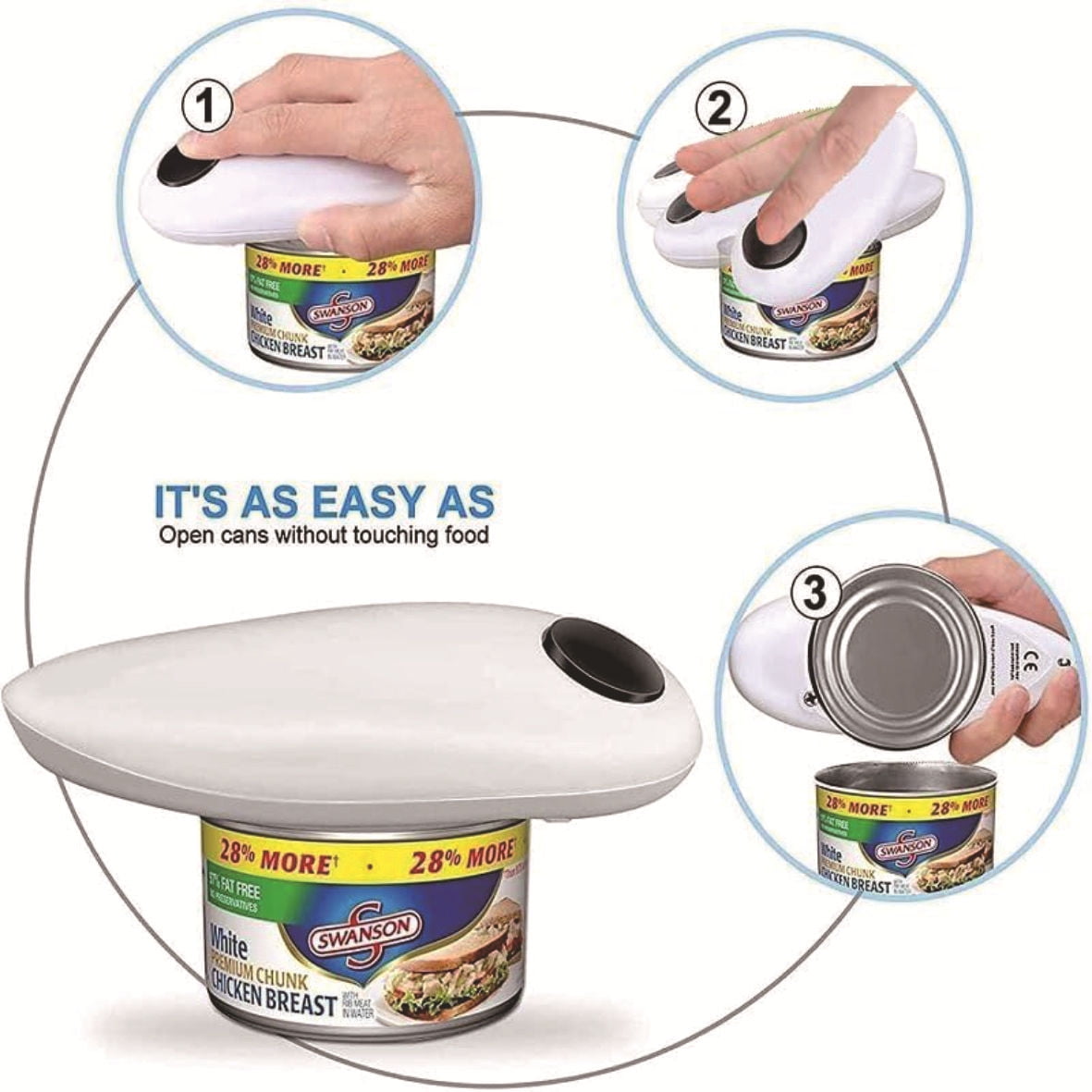 One Touch Electric Can Opener Easy Open Any Can Size with Smooth Edge ...
