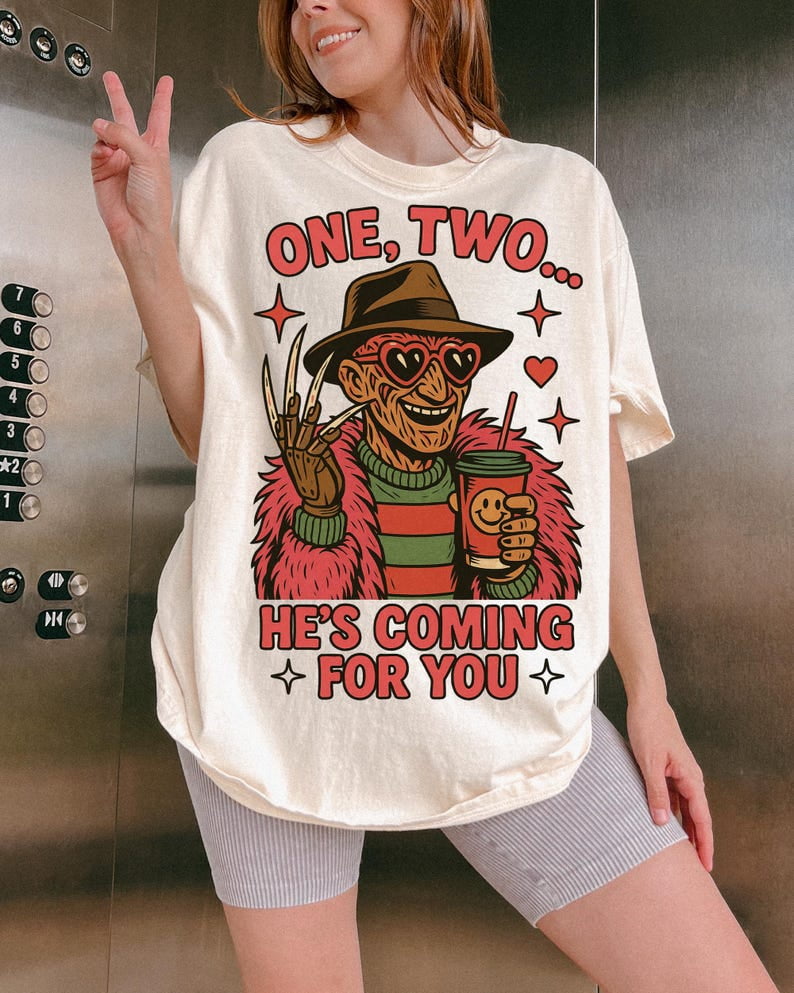 One Two He’s Coming For You T-Shirt, Funny Freddy Retro Horror Tee with ...