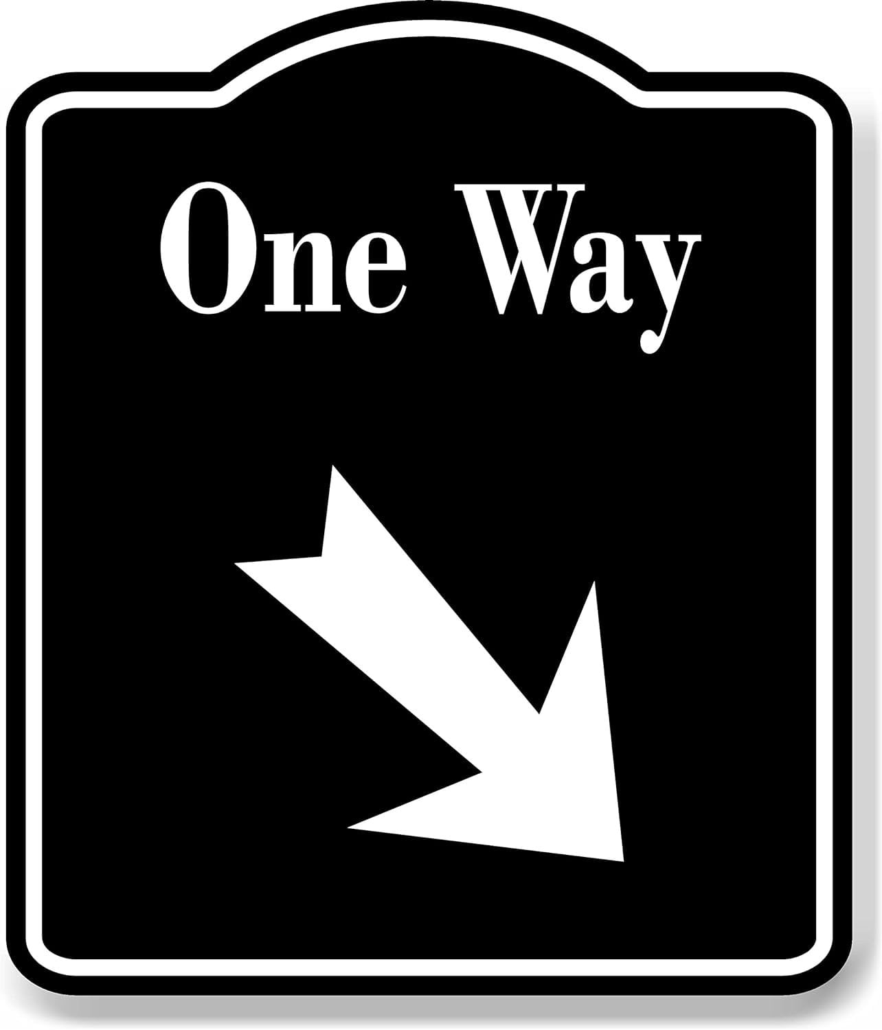One Way 45 Degree Down Right Arrow BLACK Aluminum Composite Sign, 15 ...