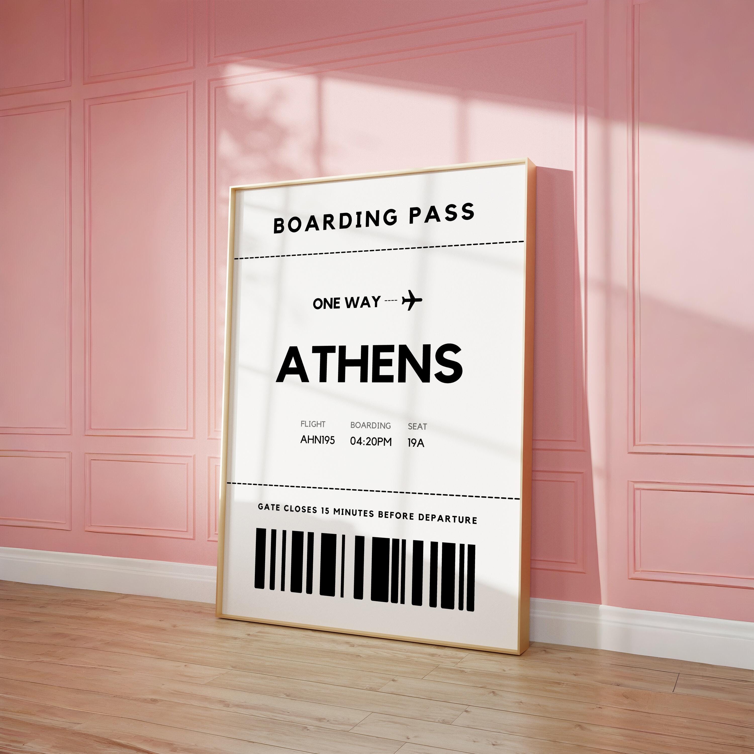 One Way Athens Boarding Pass Travel Poster Funky Dorm Decor - Walmart.com