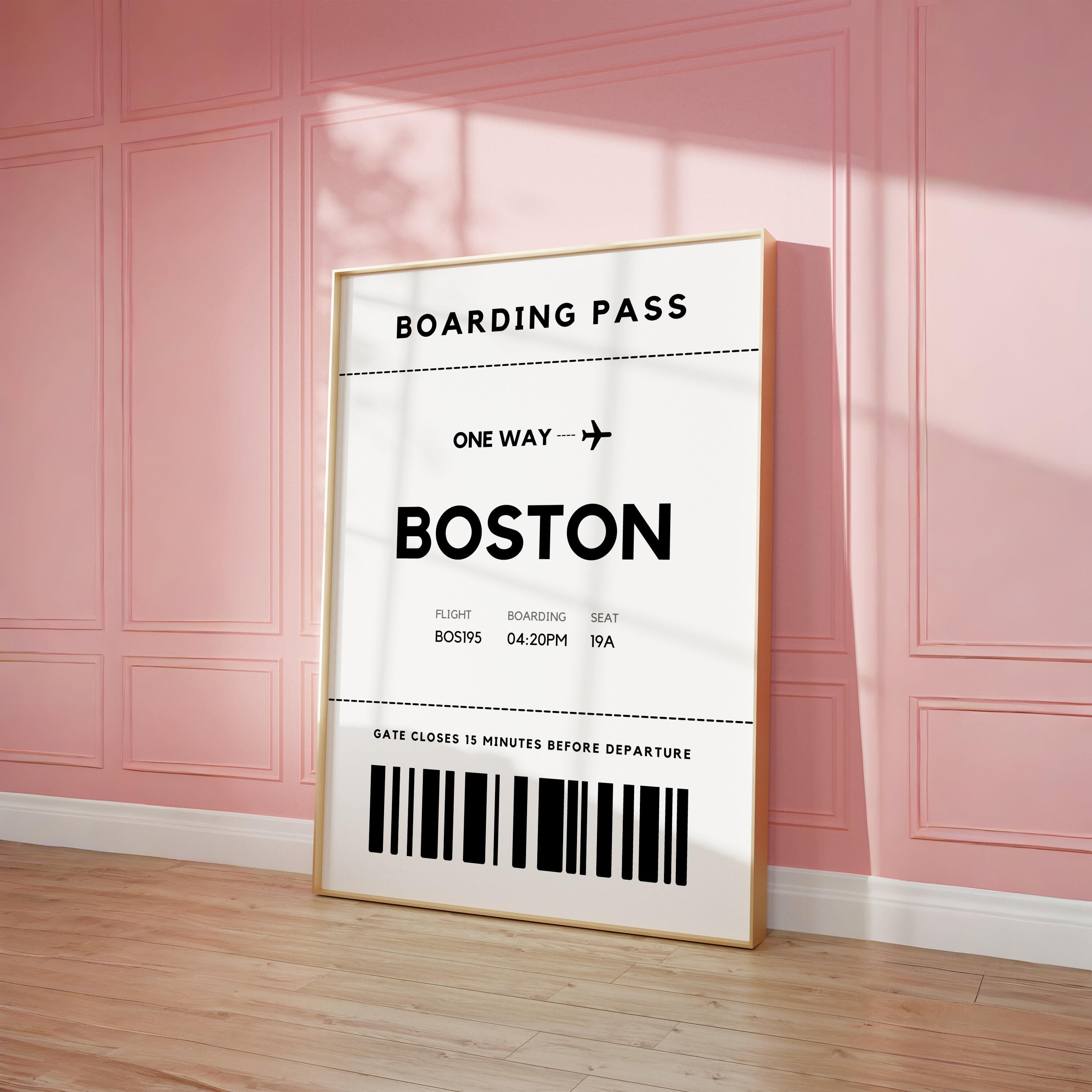One Way Boston Boarding Pass – Travel Print, Location City Poster, Cool ...