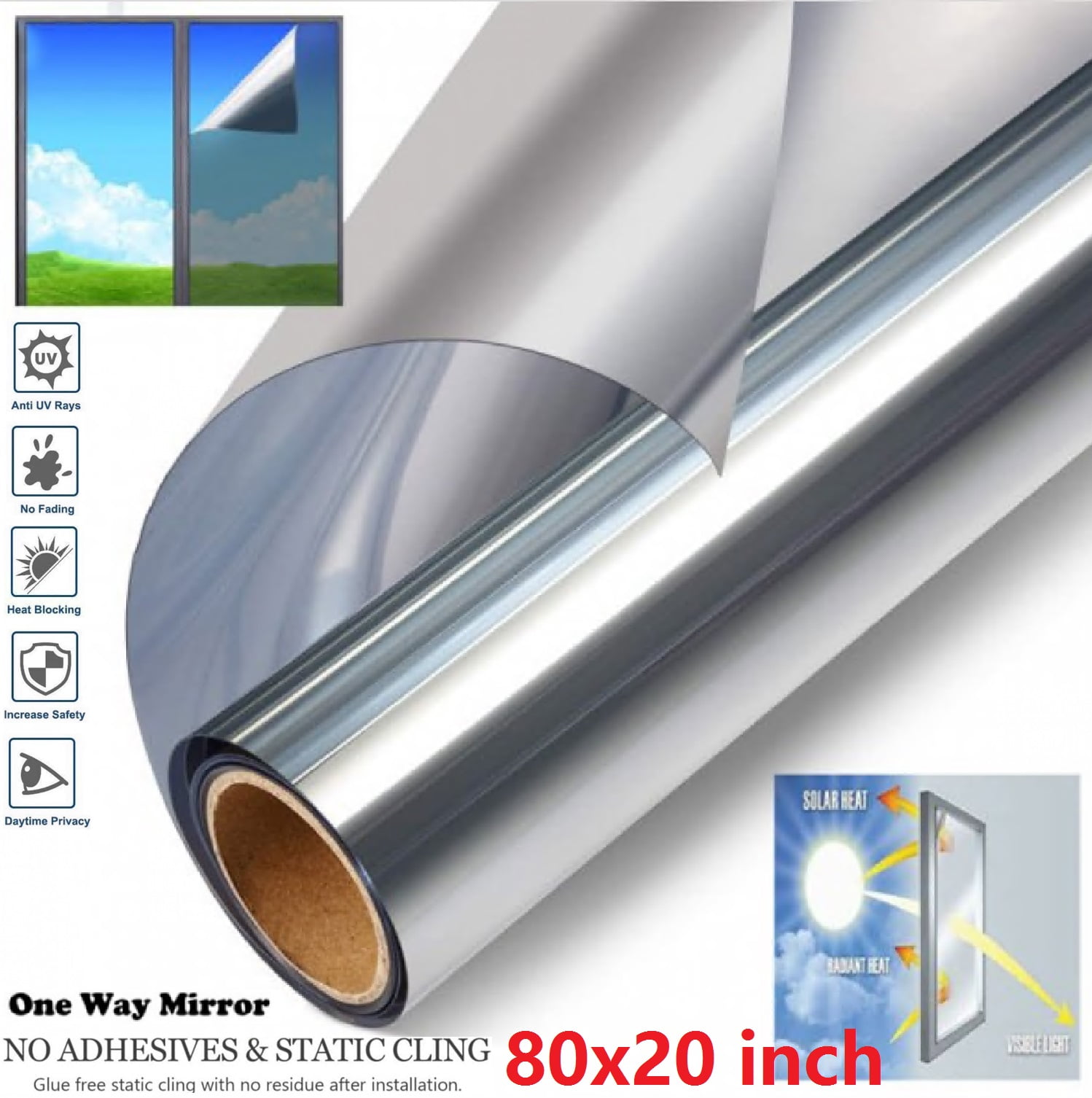 One Way Mirror Film Privacy Glass Sticker Reflective UV Solar Insulate ...