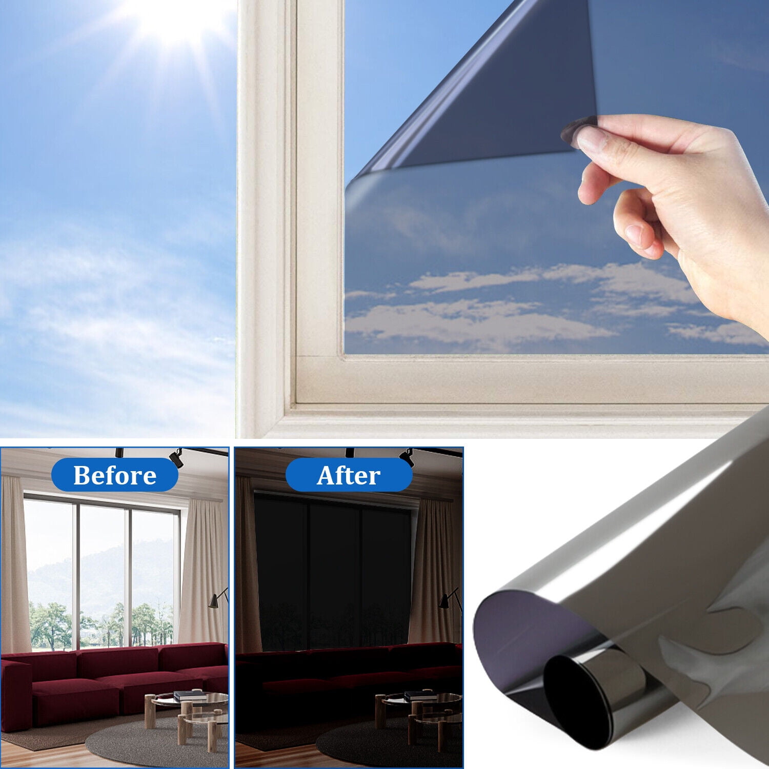 One Way Mirror Window Film Heat Uv Reflective Privacy Tint Foil Home