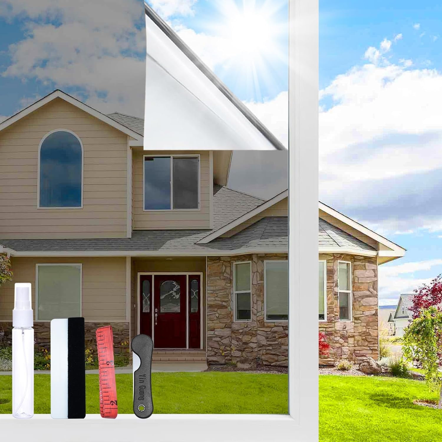 One Way Privacy Window Film with 4 Tools Static Cling Reflective Mirror ...