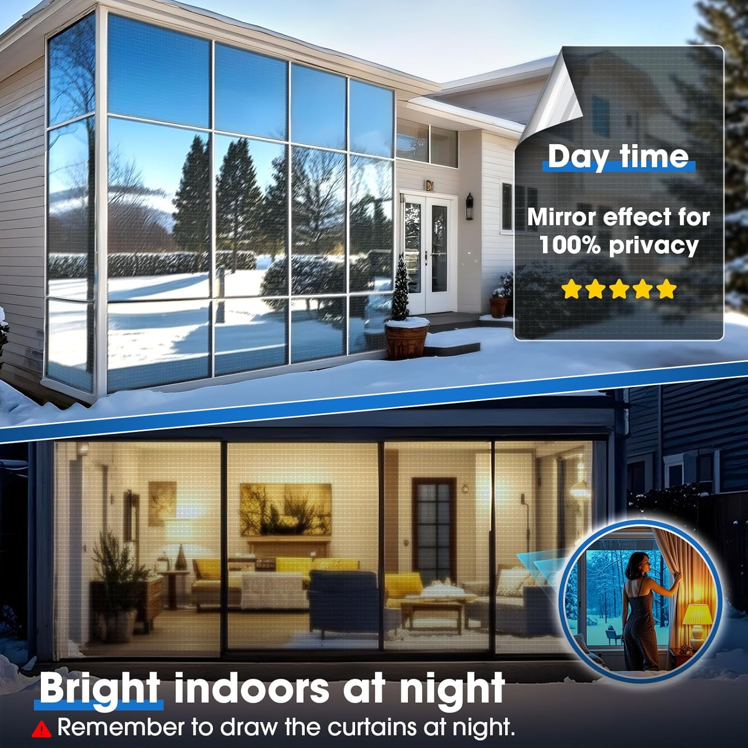 One Way Privacy Window Film, Reflective Home Glass Mirror Tint See Out Not in, Heat Control Anti ...