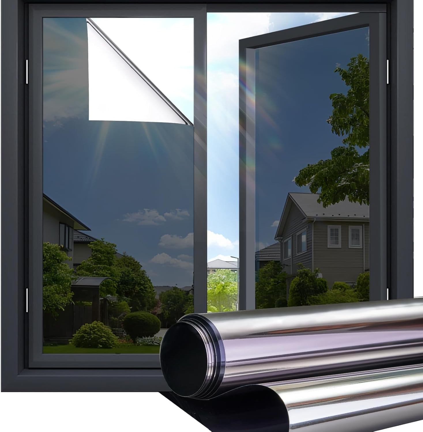 One Way Privacy Window Film: Reflective Mirror Tint for Home, Sun Blocking UV Film See Out Not ...