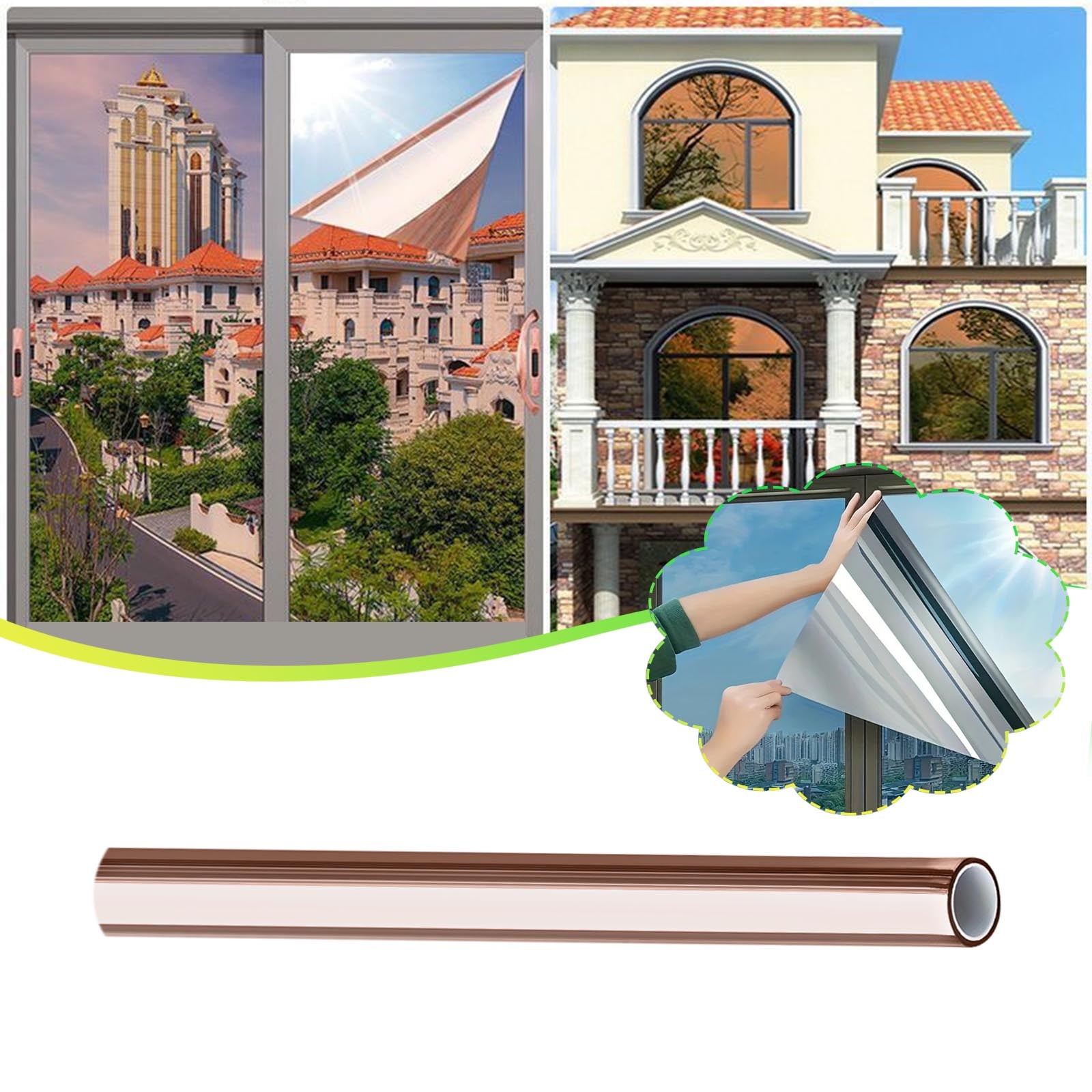 One Way Reflective Window Film | Sun Blocking Privacy Tint | Heat Control Mirror Effect | Static ...