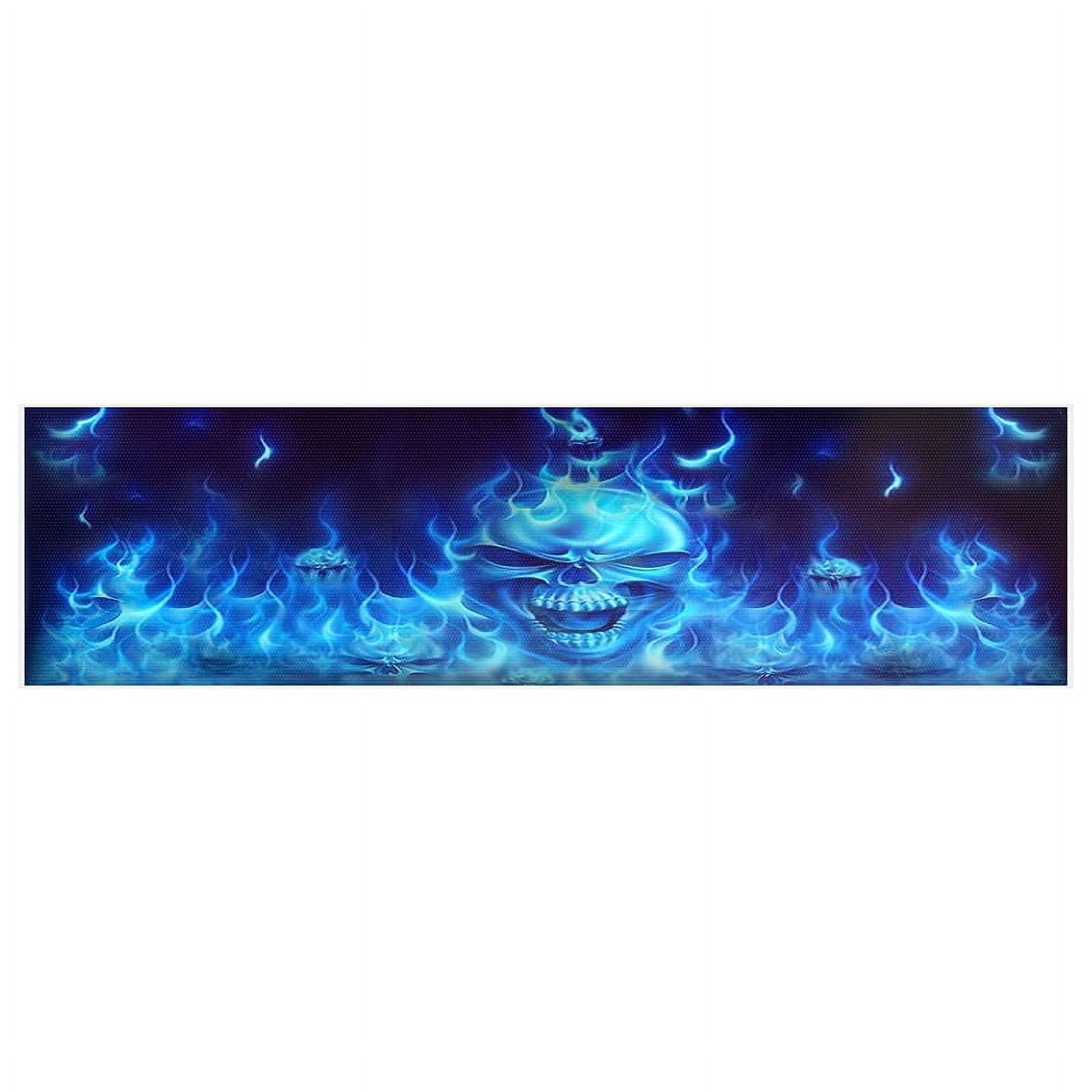 One Way Vision for Truck Suv Pickup Blue Flaming Skull 3D Rear ...