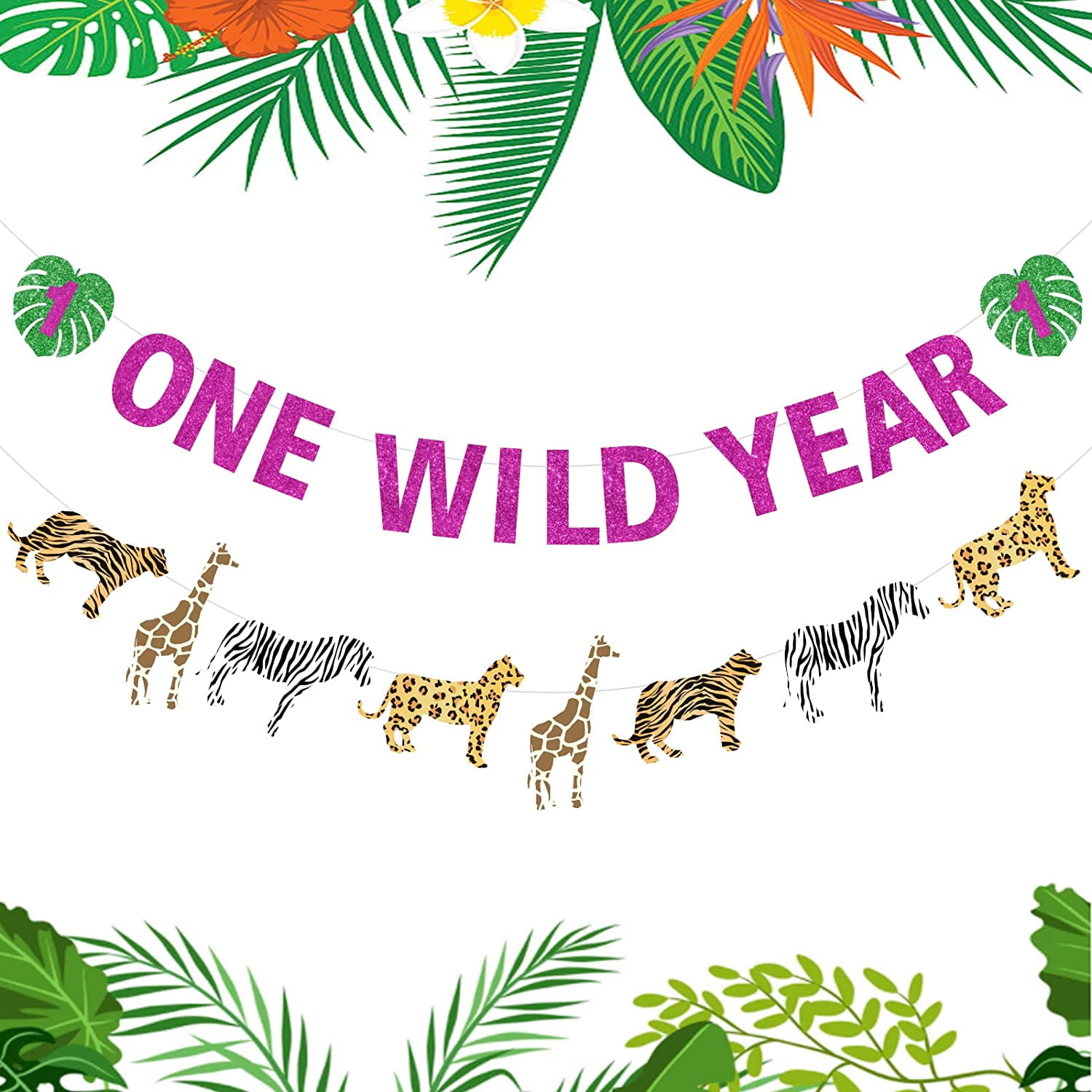 One Wild Year Banner - Wild One Birthday Banner for Girls, Cheetah ...