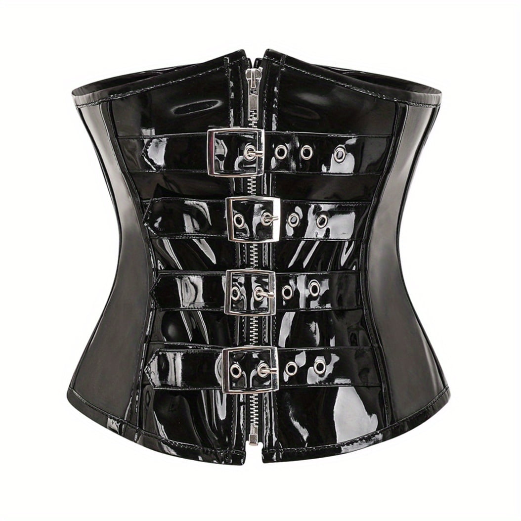One Women's PU Shaped Waist Slimming Tummy Control Corset with Zipper ...
