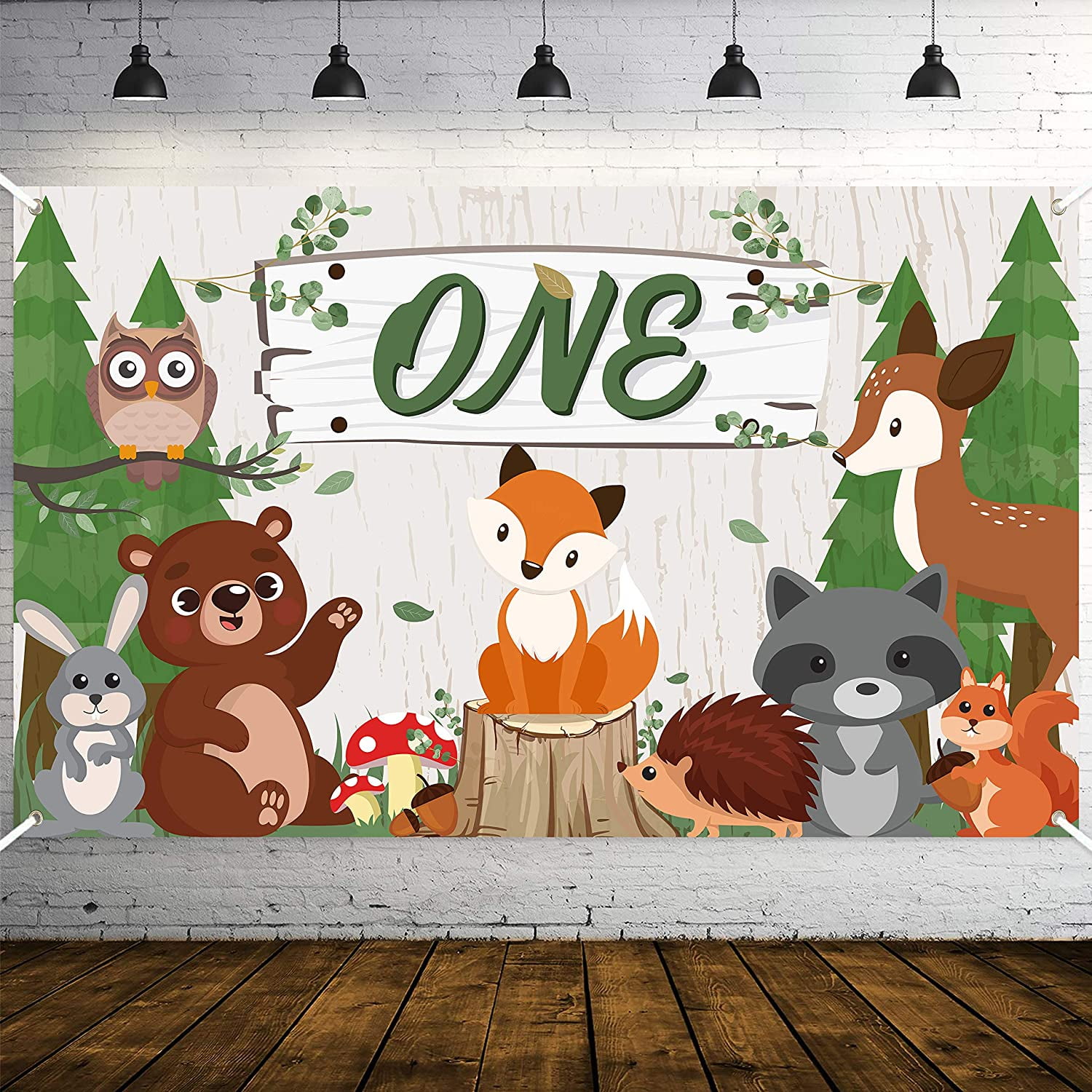 One Woodland Animals Birthday Backdrop 1 Year Old Background Photo ...