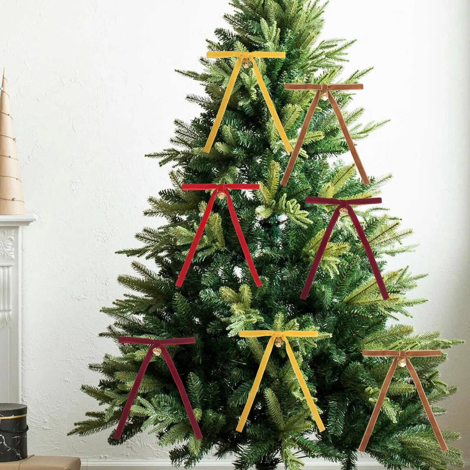 One-Word Bow with Bell Wine Red, Luxurious Velvet Christmas Tree Bows ...