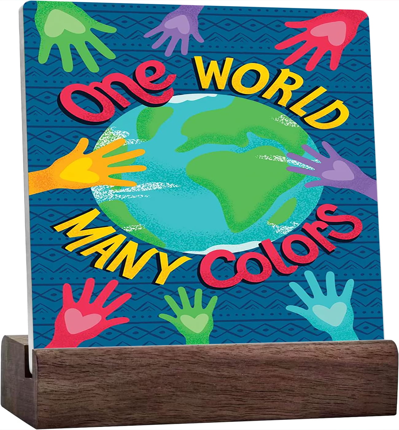 One World Many Colors Ceramic Table Plaque Office Desk Decor Positive ...