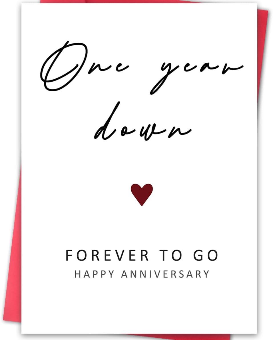 One Year Anniversary Card - "One Year Down, Forever to Go" - Elegant ...