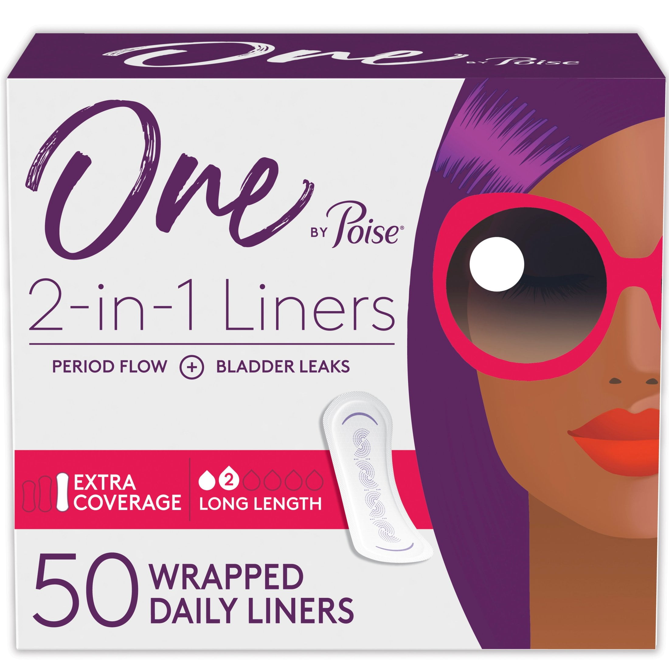Poise 2-in-1 Panty Liners, Long Pantiliners, Extra Coverage, 50 Count ...