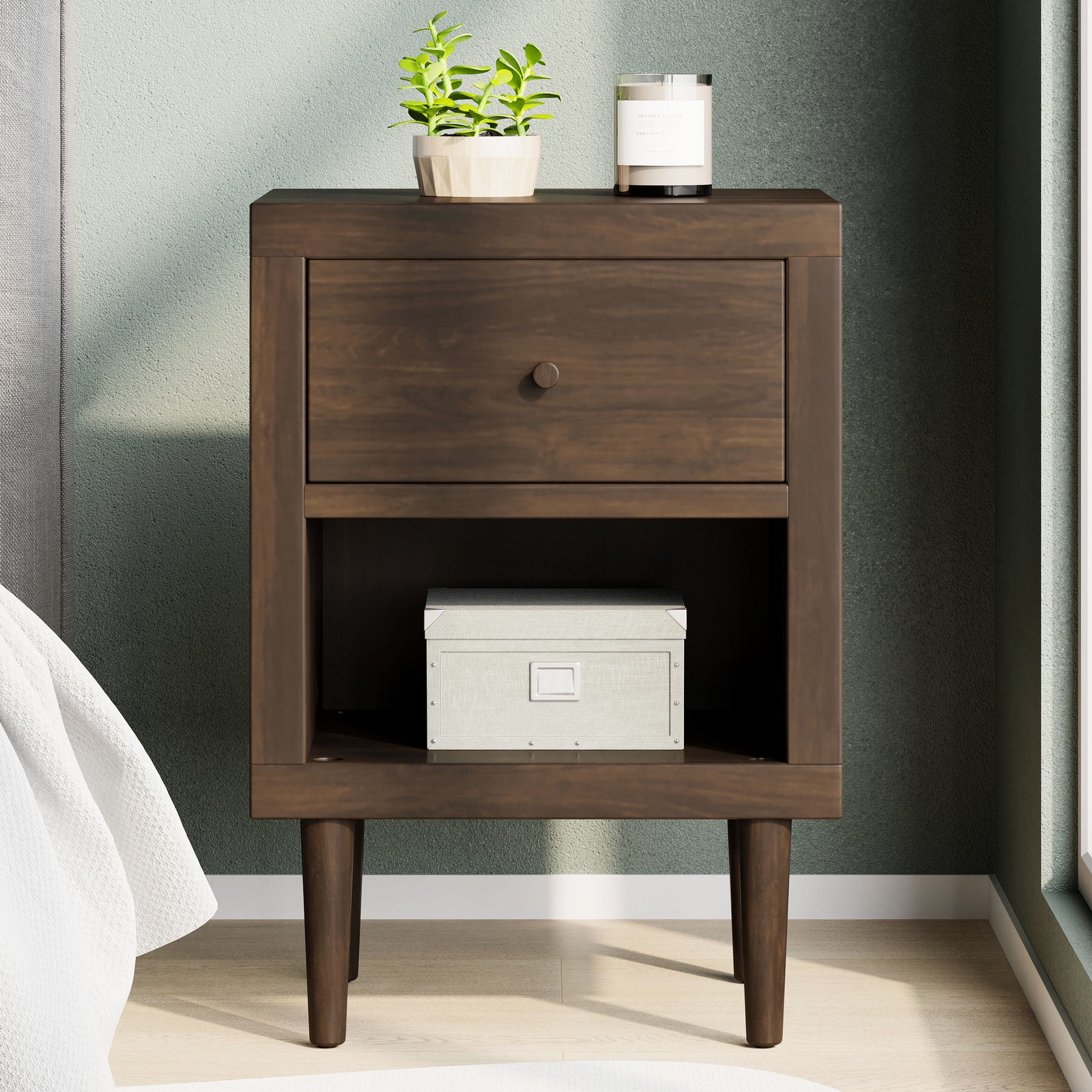 One drawer and bottom shelf - Nightstand with mid-century design ...