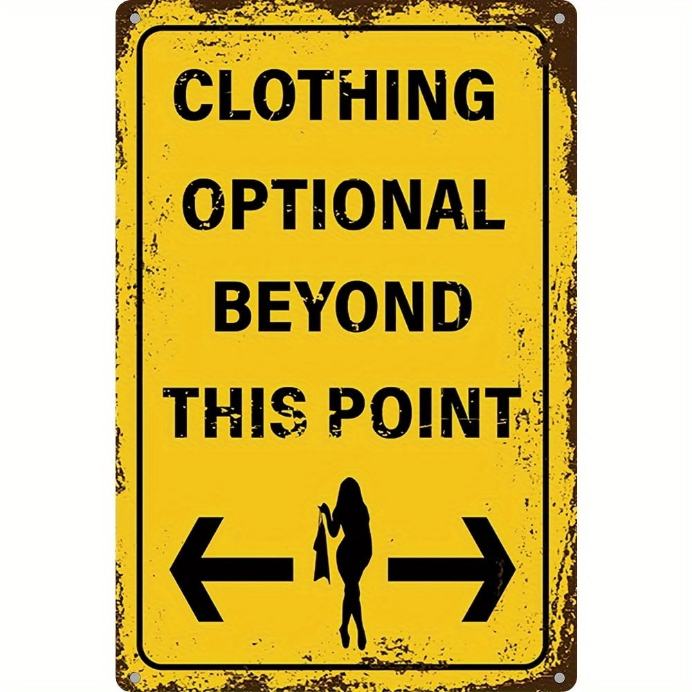 One piece, metal retro sign: Here is the nude area, no dressing ...