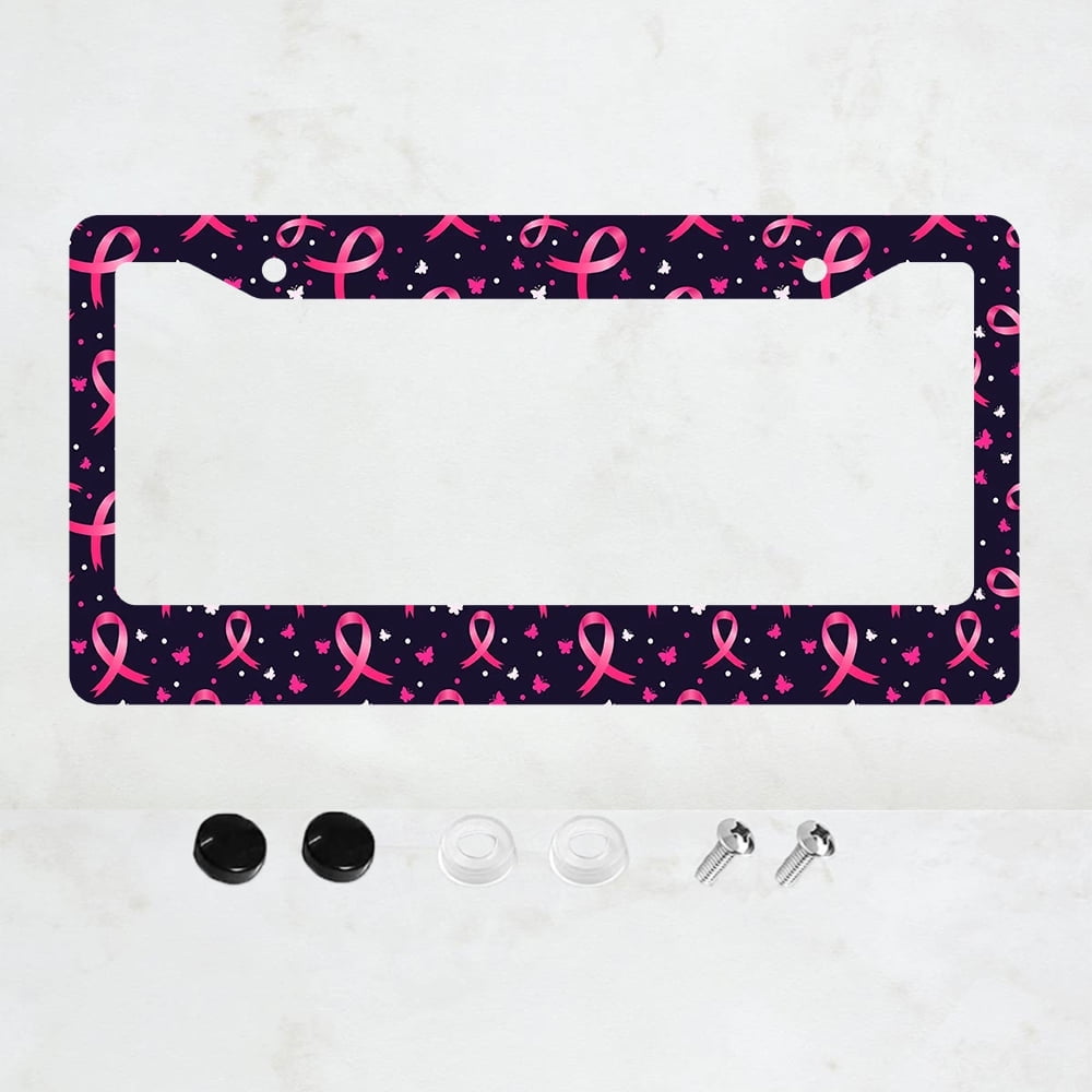 One piece, pink ribbon license plate frame, universal aluminum auto ...