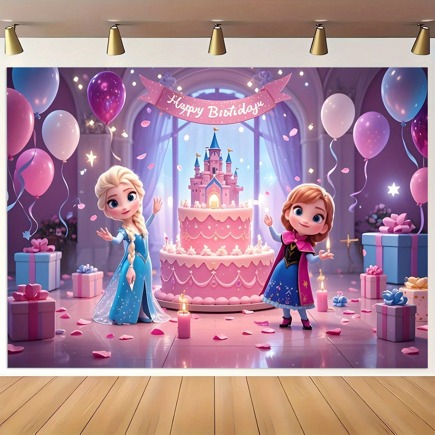One set of background fabric featuring Princess Elsa and Princess Anna ...