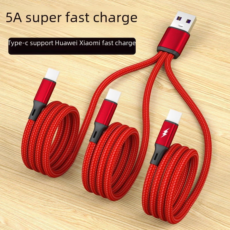 One-three nylon braided data line 5A super fast charging one-to-three ...