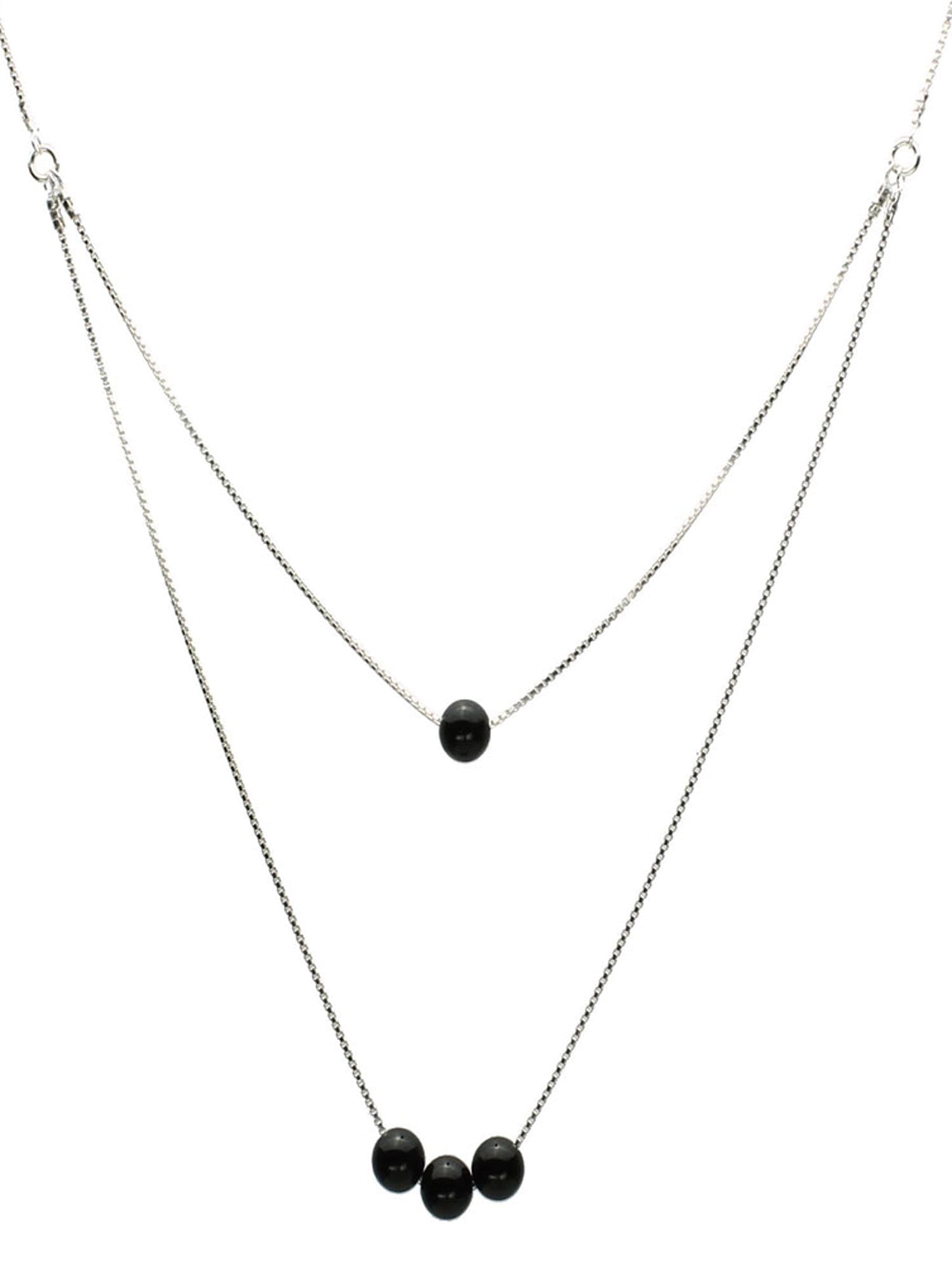 One-to-Two Strand Black Onyx Stone Beads Sterling Silver Box Chain ...