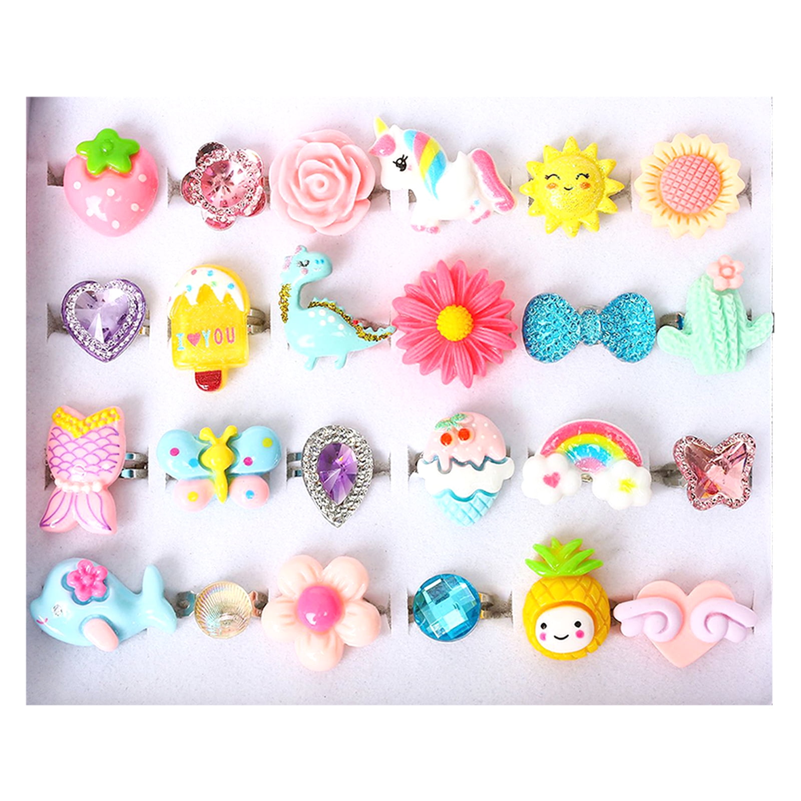 OneAndes 24pcs Adjustable Jewel Rings for 3-12 Year Old Girl Toys Gift ...