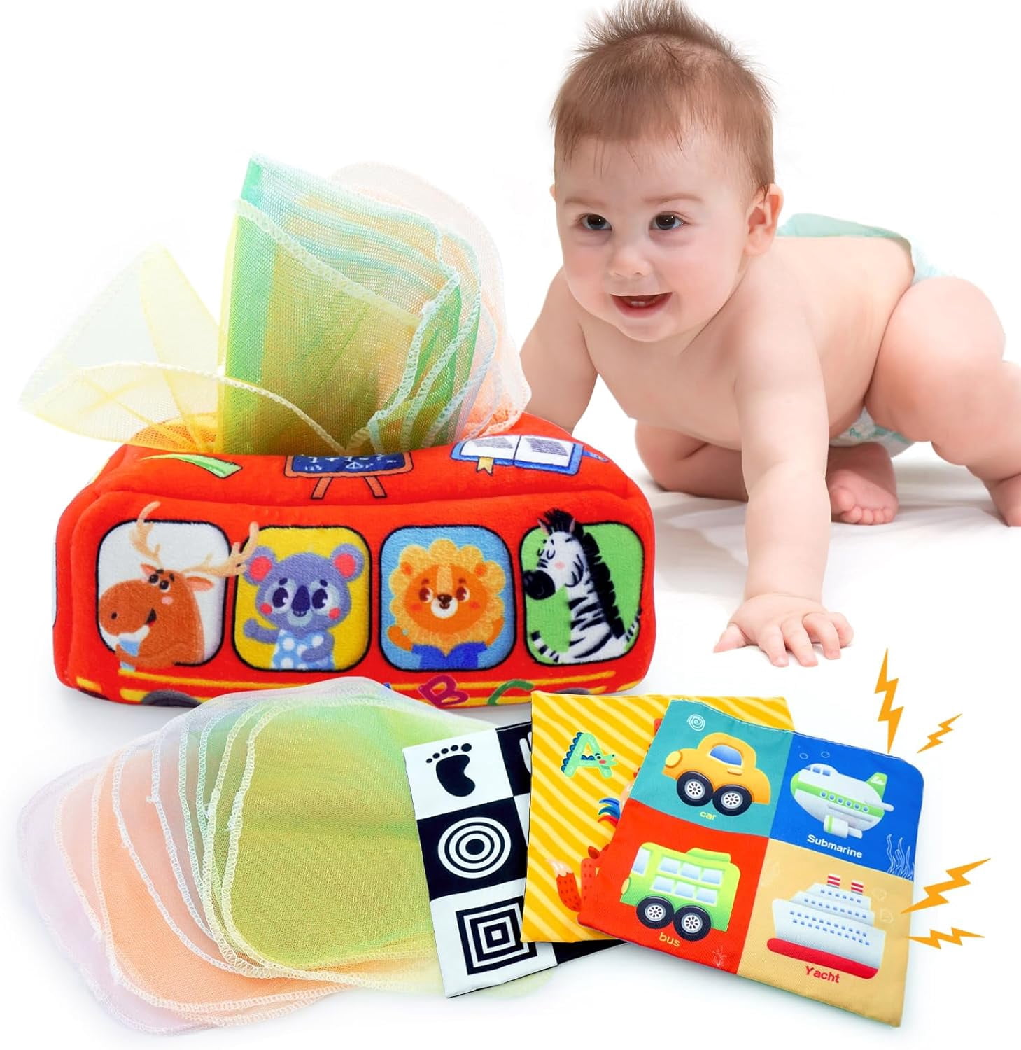 OneAndes Tissue Box Toy, Montessori Sensory Baby Toys 0-24 Months ...
