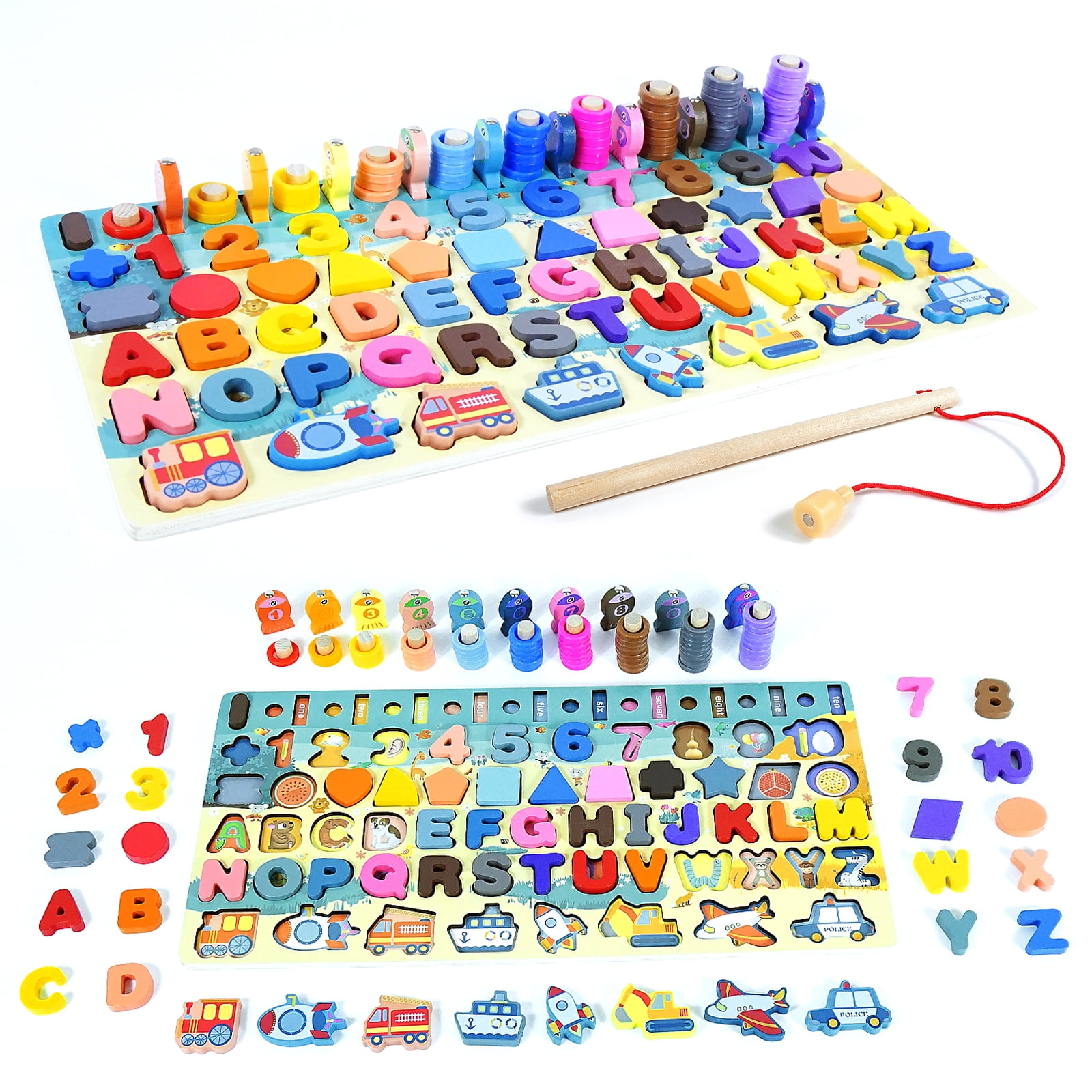 OneAndes Wooden Montessori Toys for Kids Toddler Number Puzzles Sorter ...