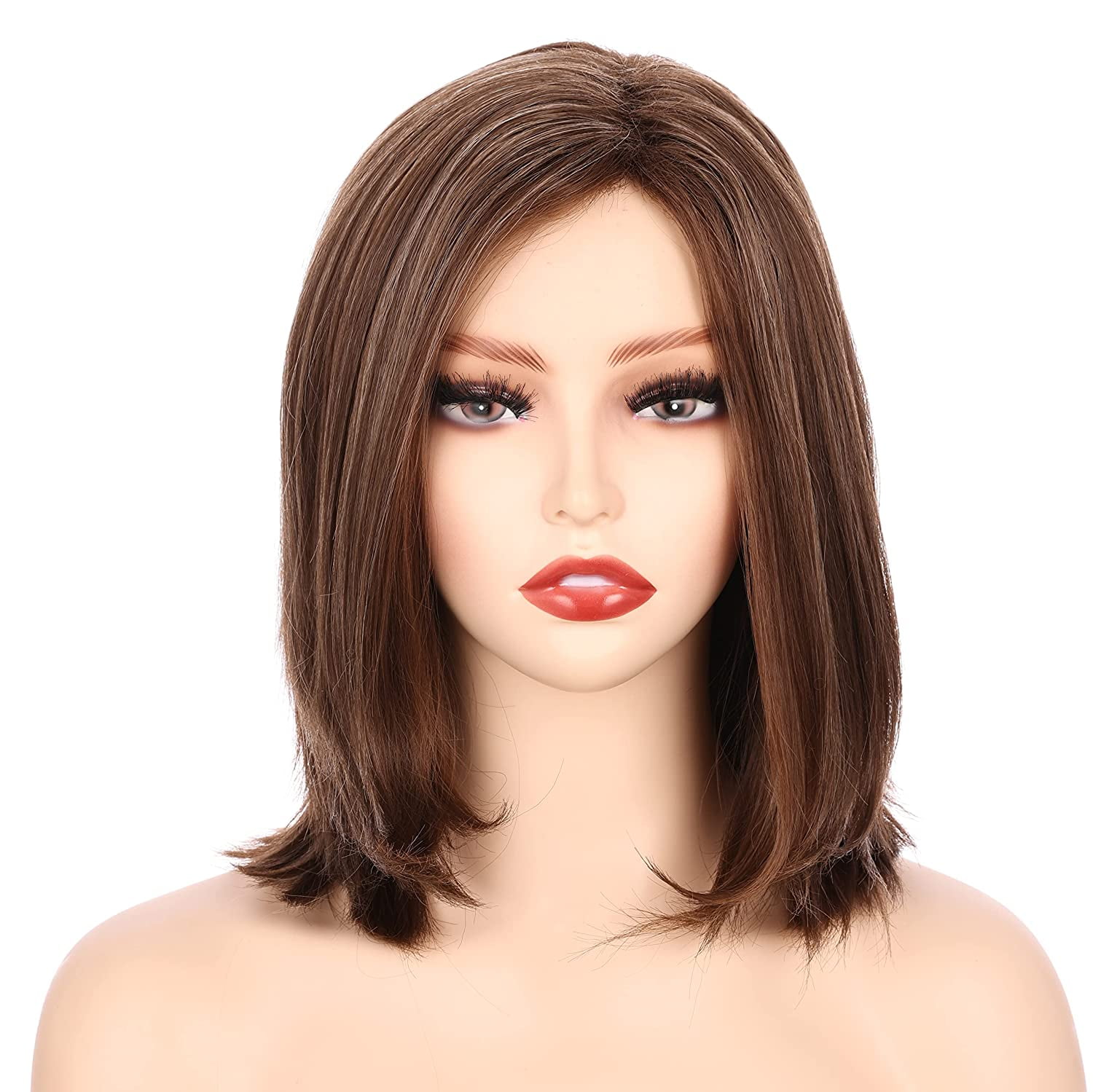 OneDor 11" Short Straight Synthetic Heat Resistant Bob Wigs, Full Head ...