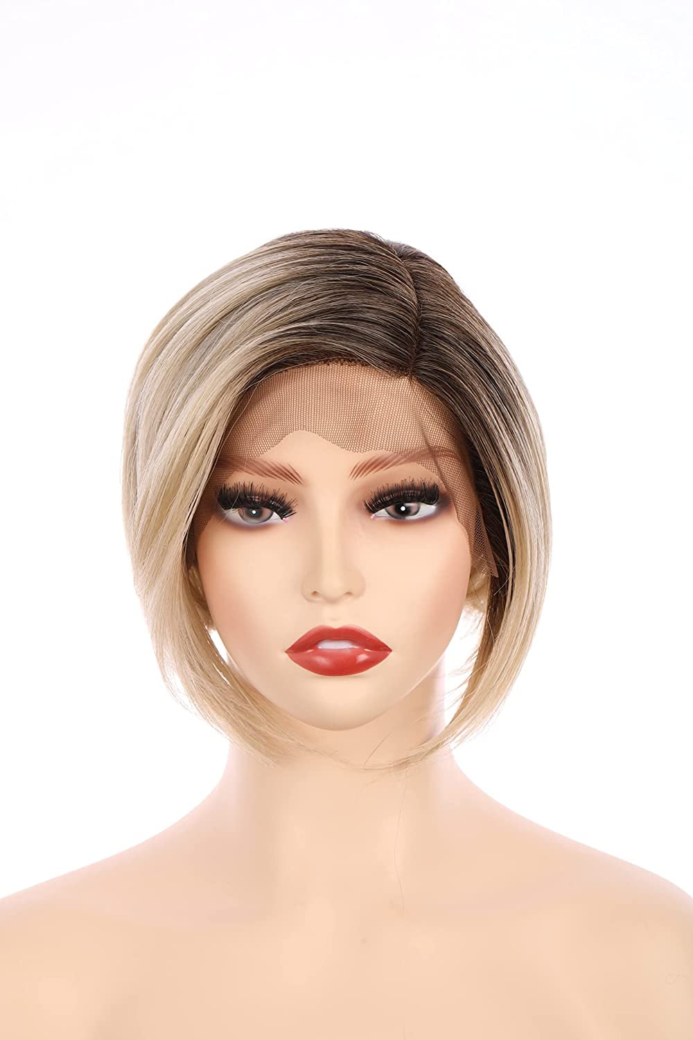 OneDor 8 Inch Angled Layers Lace Front Wig Relaxed Straight Bob Wig ...