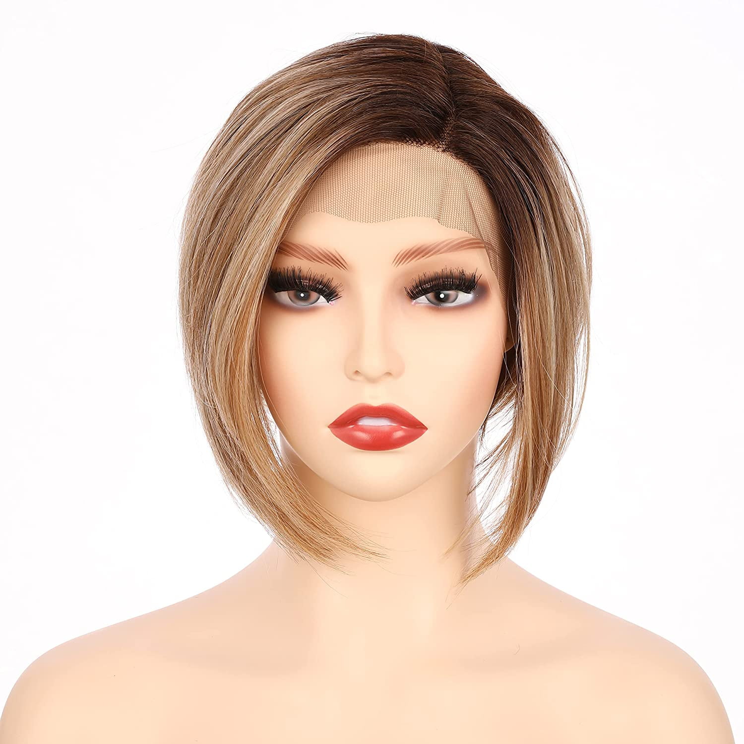 OneDor 8 Inch Angled Layers Lace Front Wig Relaxed Straight Bob wig ...