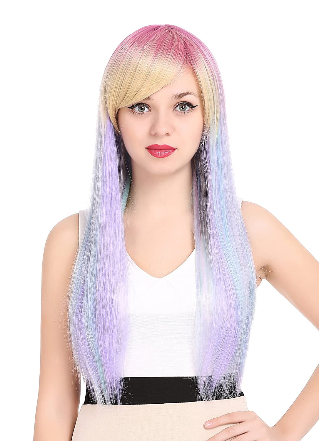 OneDor Long Straight Multi-Color Pastel Colorful Hair Full Wigs ...