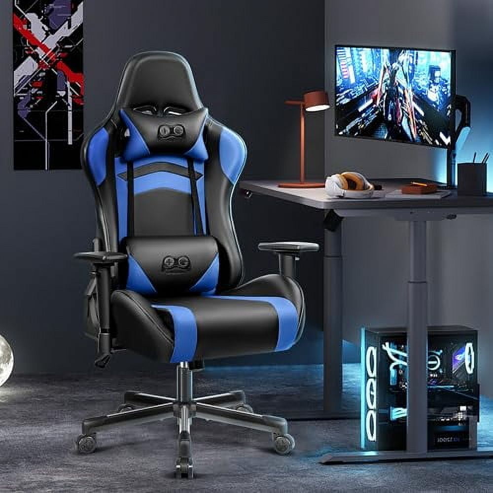 OneGame Blue Gaming Chair, Big and Tall Computer Chair, Height Adjustable Game Chair, Reclining ...