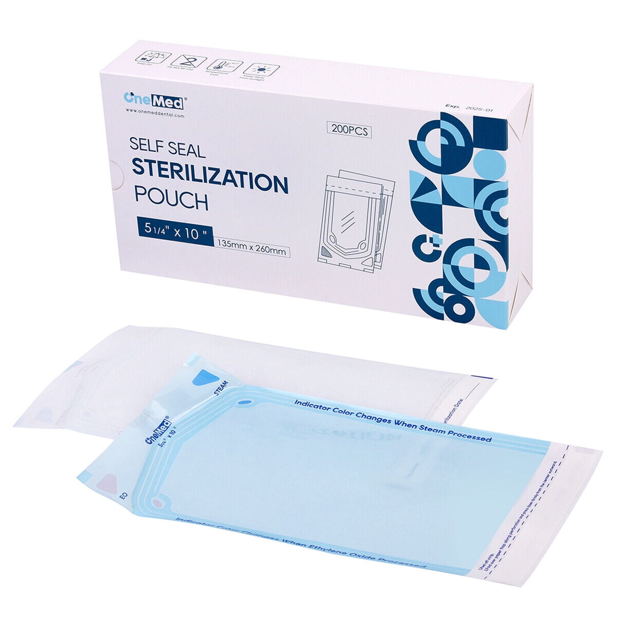OneMed 5.25"x10" 200Pcs Self-Sealing Sterilization Pouches for Dental ...