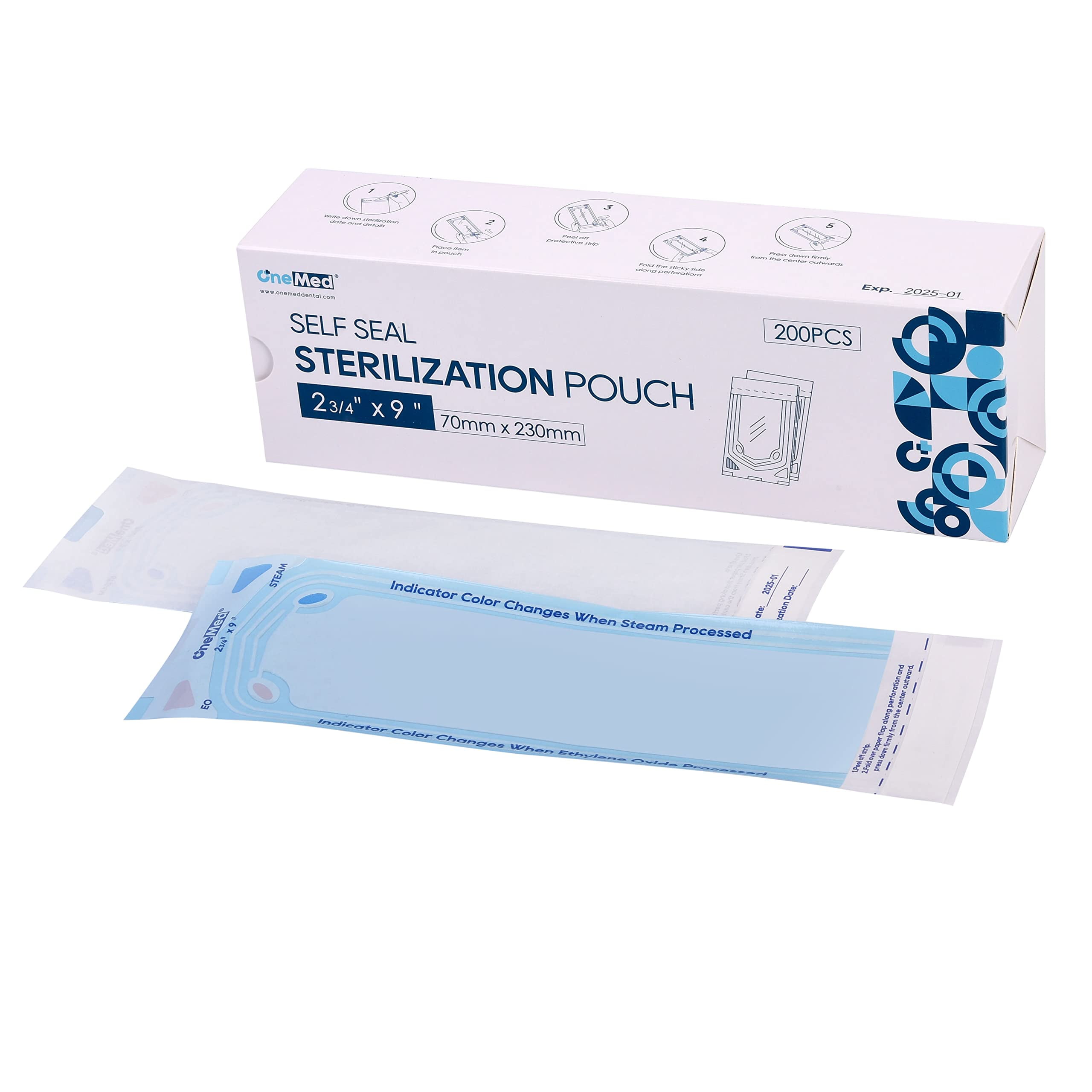 OneMed Dental Self-Sealing Sterilization Pouches 2.75x9 inch 200/Box 4 ...
