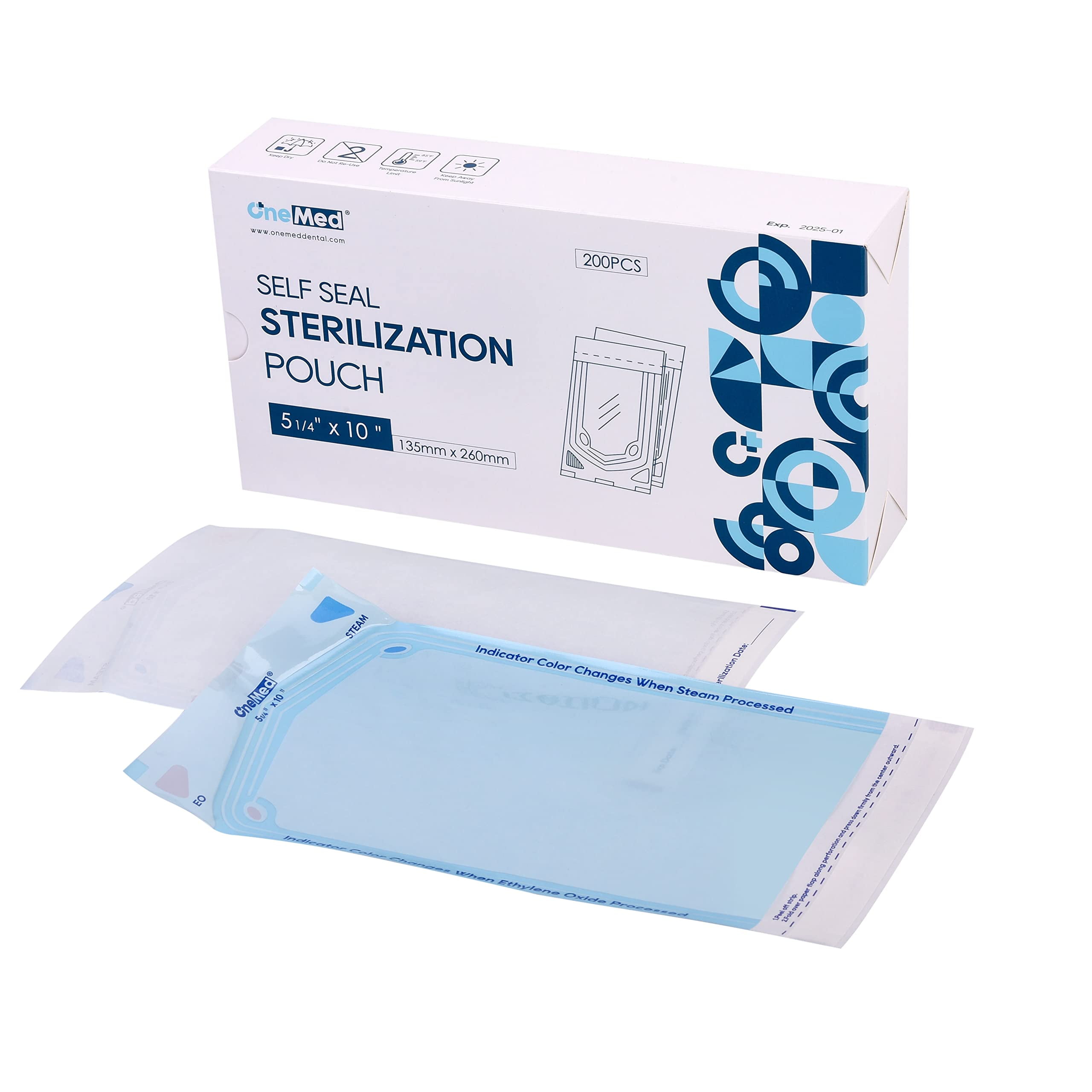 OneMed Dental Self-Sealing Sterilization Pouches 5.25x10 inch 200/Box 4 ...