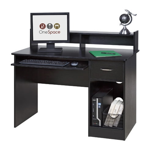 OneSpace 50-LD0101 Essential Computer Desk with Hutch and Keyboard Tray ...