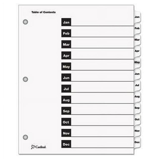 OneStep Printable Table of Contents and Dividers, 12-Tab, Jan. to Dec ...