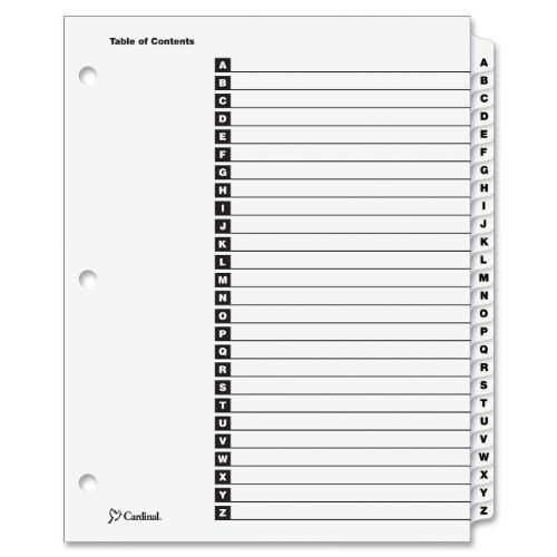 Cardinal Onestep Printable Table Of Contents Dividers - 26 X Divider ...
