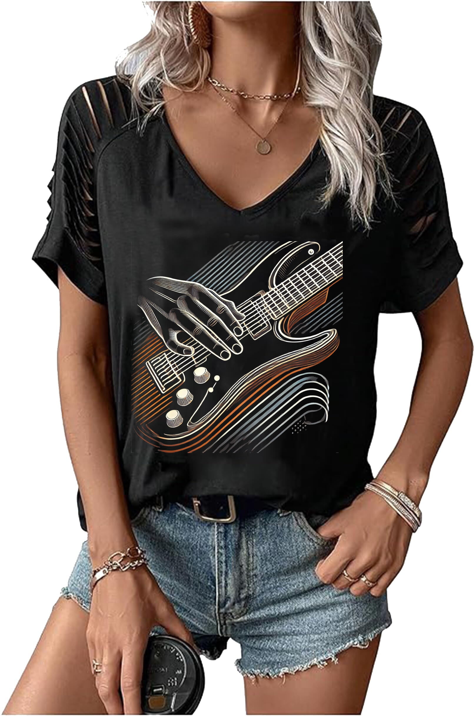 OneWhoYoung Country Music Women T-Shirt Vintage Graphic Tshirt Guitar ...