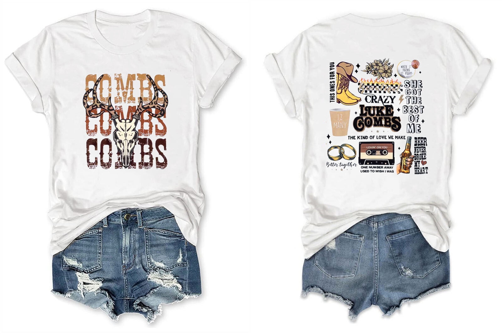 OneWhoYoung Retro Steer Skull Western T-Shirt Women Cowboy Vintage ...