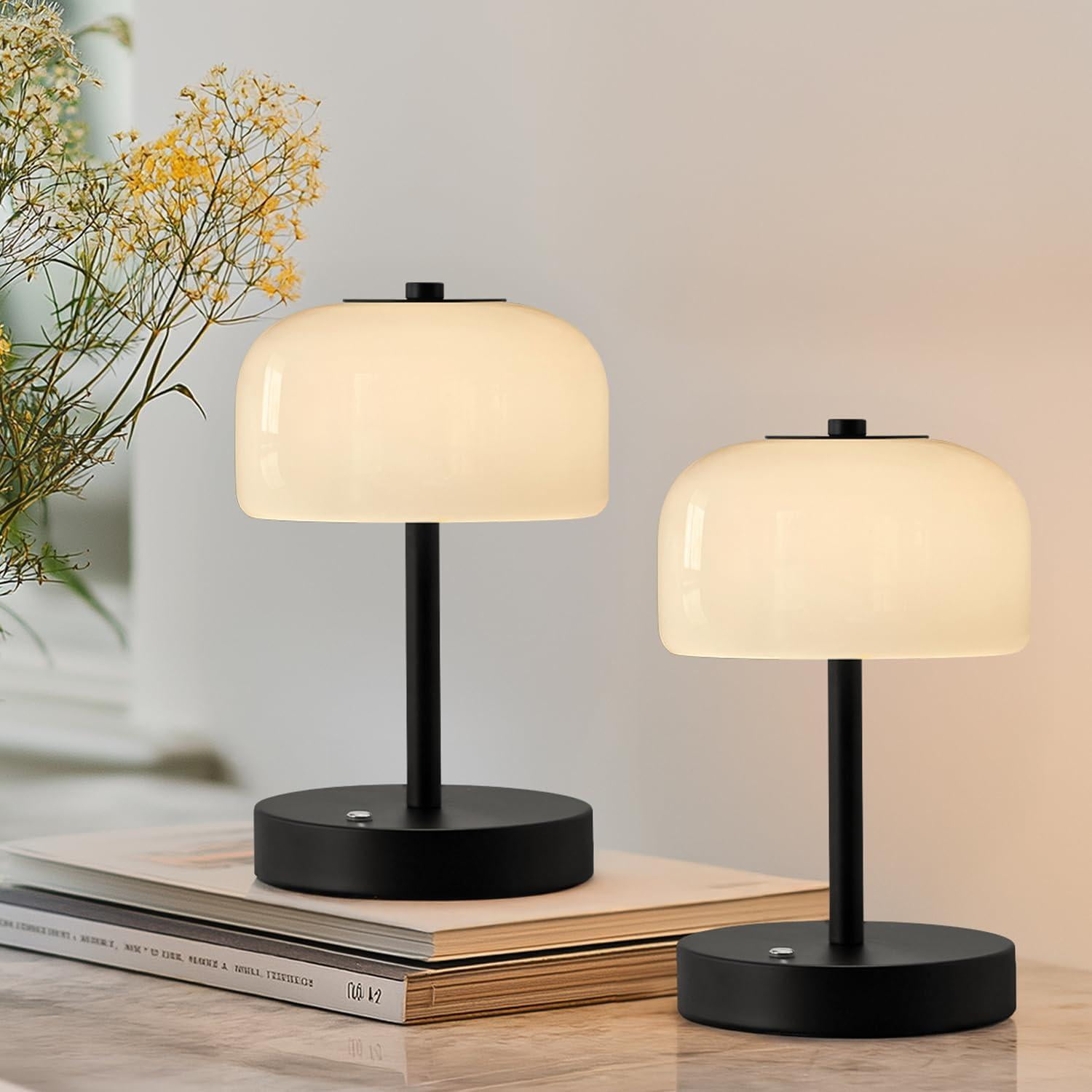 Oneach 2 Pack Cordless Table Lamps, 9" Portable Rechargeable Battery ...