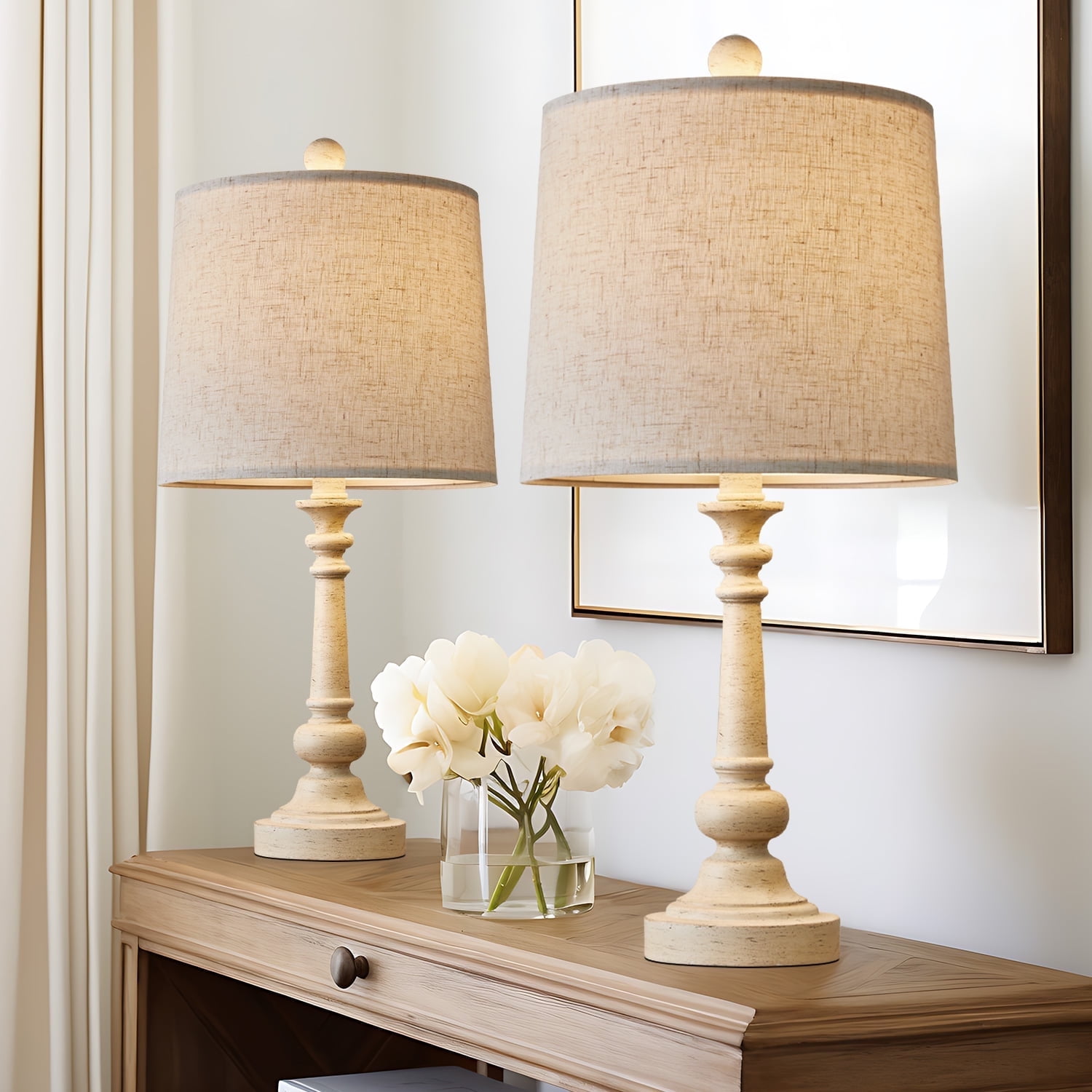 Oneach 20.25" Retro Farmhouse Table Lamp Sets of 2 for Living Room ...