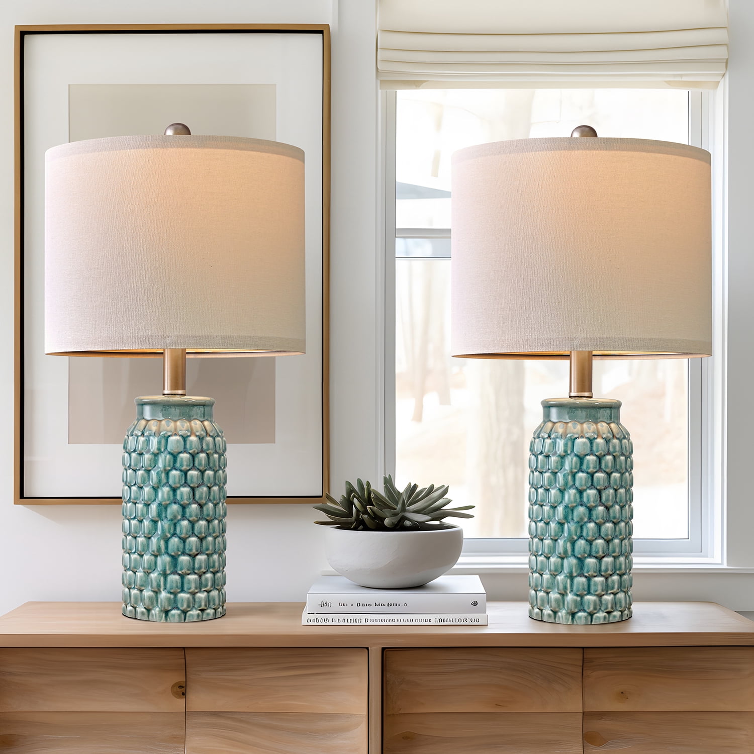 Oneach 20.5" Modern Table Lamp Set of 2 for Bedroom Living Room Light ...
