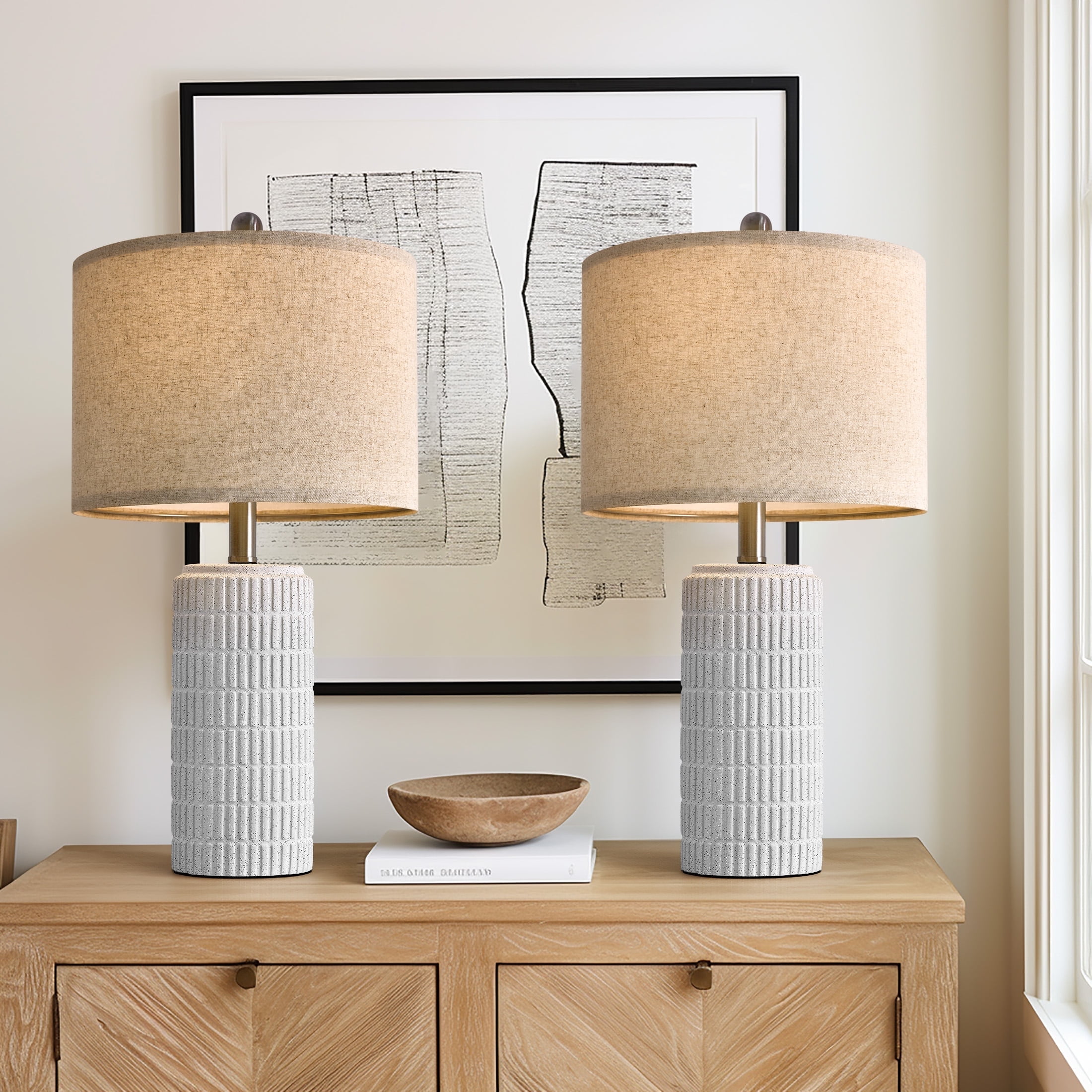 Oneach 23" Matte White Ceramic Table Lamps Set of 2 for Living Room ...