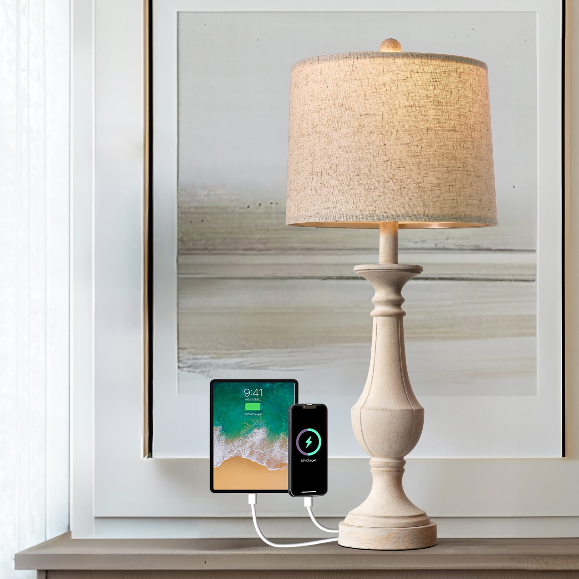 Oneach 27.25" Farmhouse Table Lamp for Living Room Bedroom,Retro Resin Nightstands Bedside Lamps ...